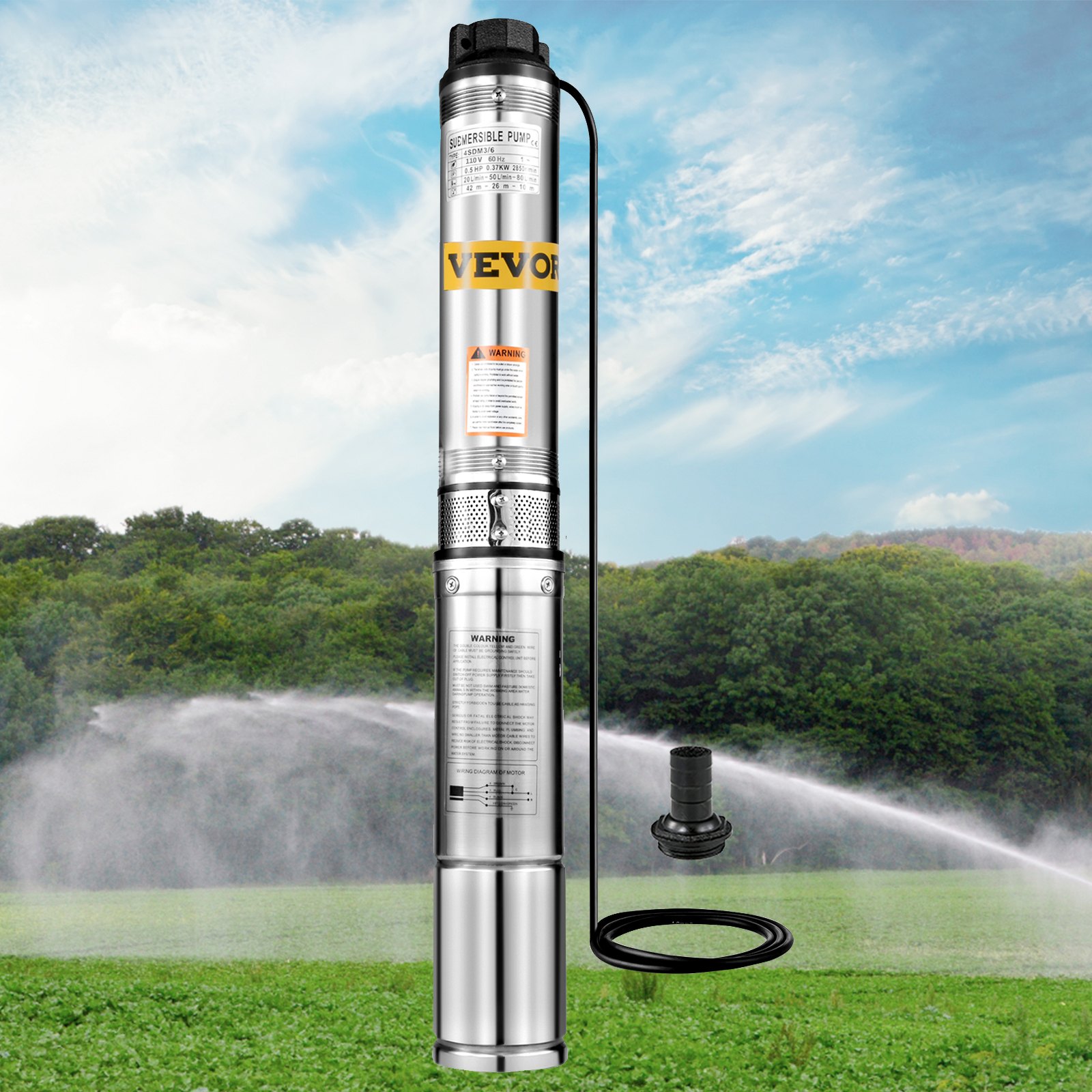 164ft 0.5hp Deep Well Pump Submersible 25.5GPM Underwater 304 Stainless ...