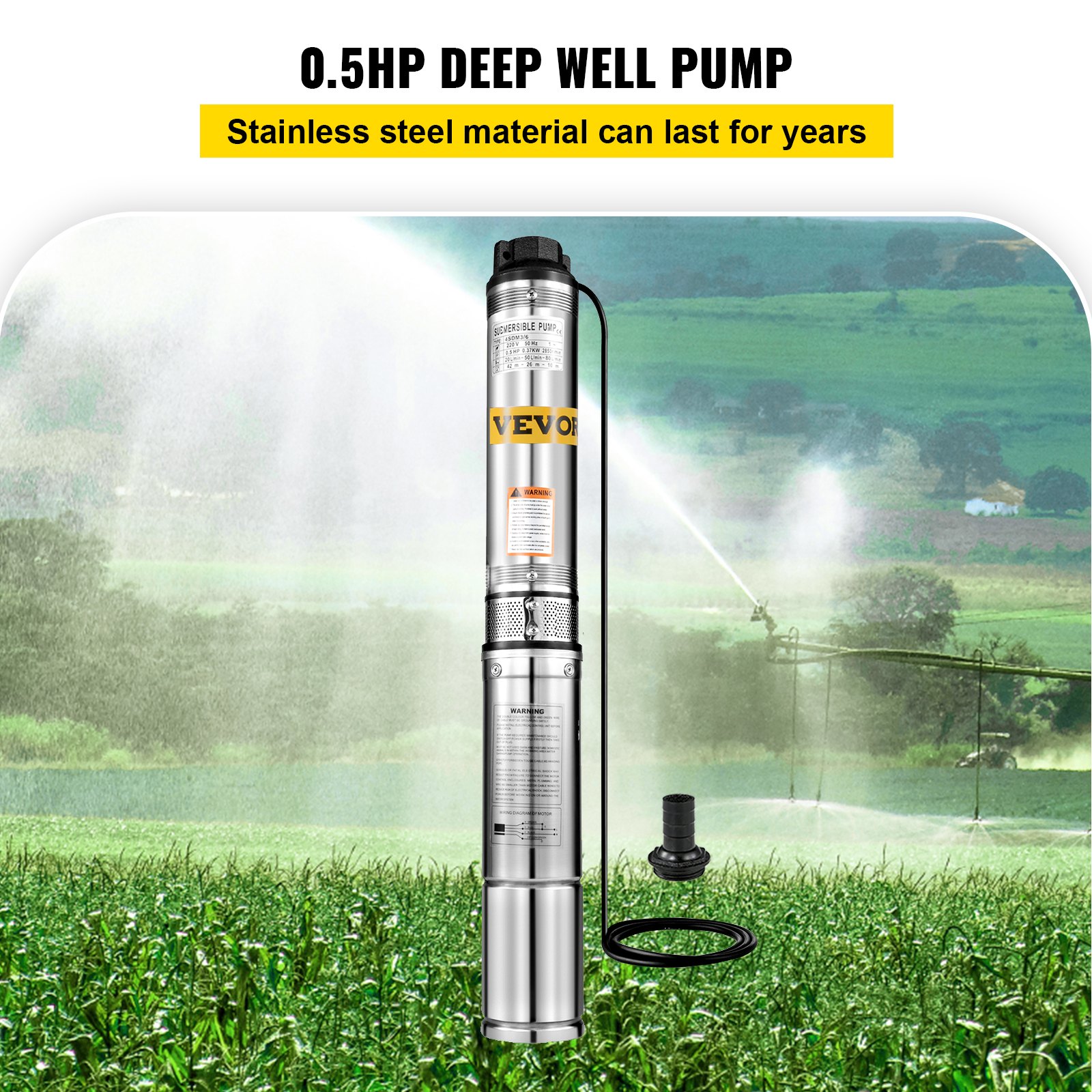 0.5hp Deep Well Pump Submersible 25GPM Stainless Steel Underwater Bore ...