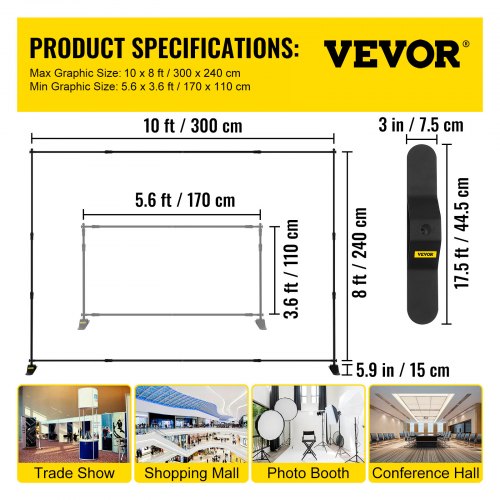 VEVOR 10 x 8 Ft Backdrop Banner Stand Adjustable Height and Width ...