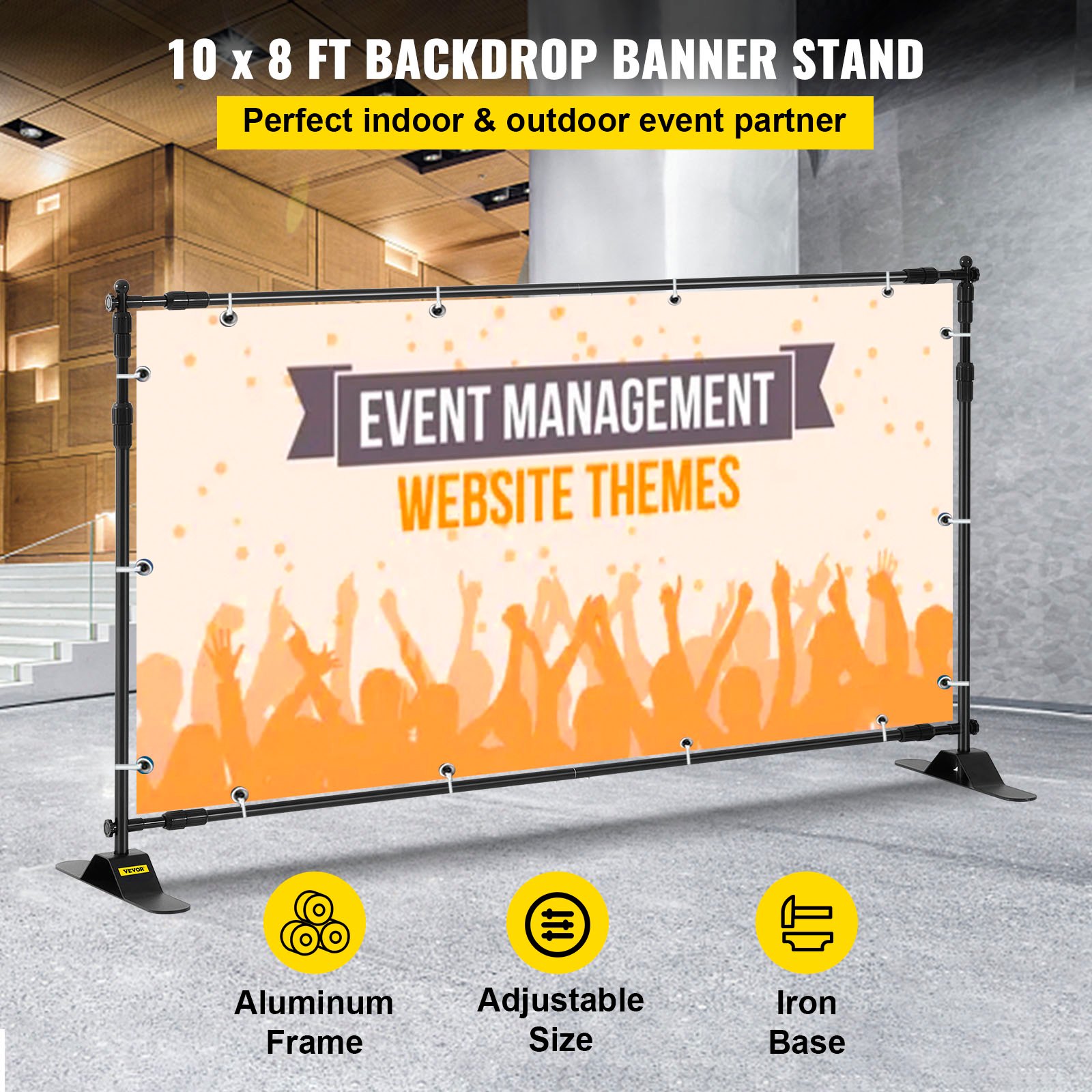 VEVOR 10 x 8 Ft Backdrop Banner Stand Adjustable Height and Width ...