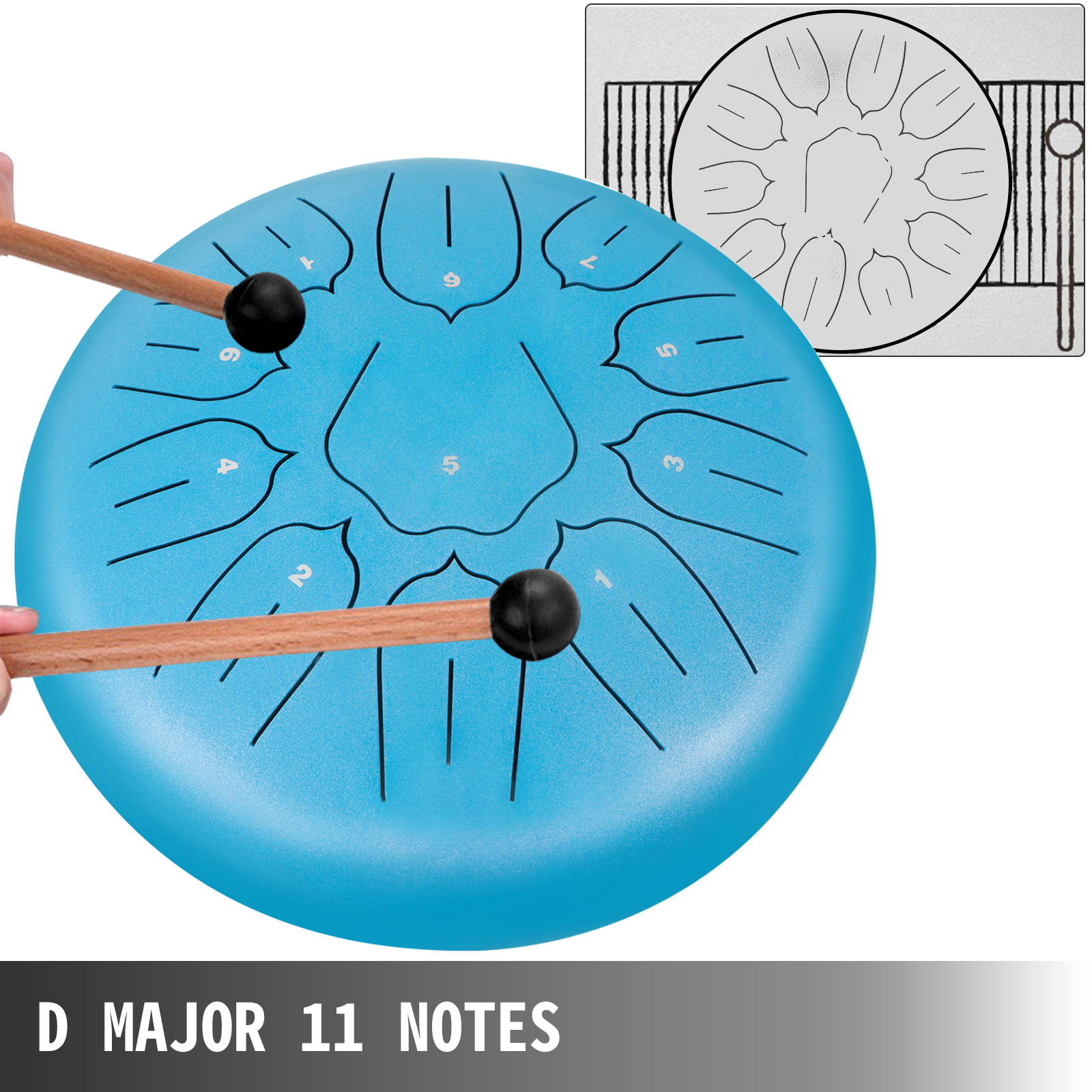 10 Inch Steel Tongue Drum Handpan D Major 11 Notes Hand Tankdrum W/ Bag ...
