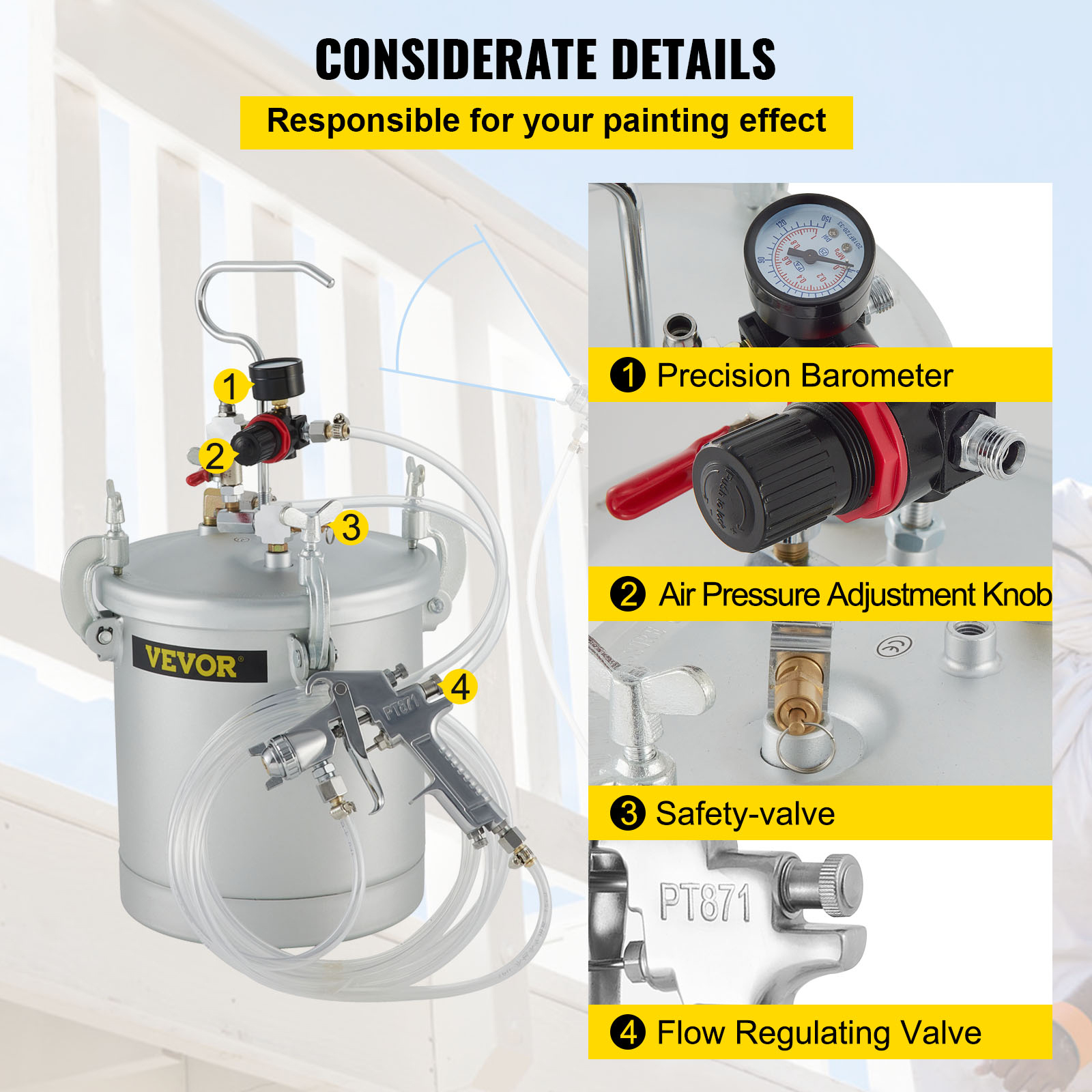 2 1/2 Gallon Pressure Feed Paint Tank Pot Spray Gun 10L Sprayer System ...