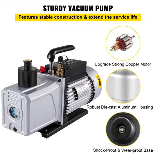 Vacuum Pump Double Stage 12CFM 340 L/min Inlet port 1/4" and 3/8" SAE ...