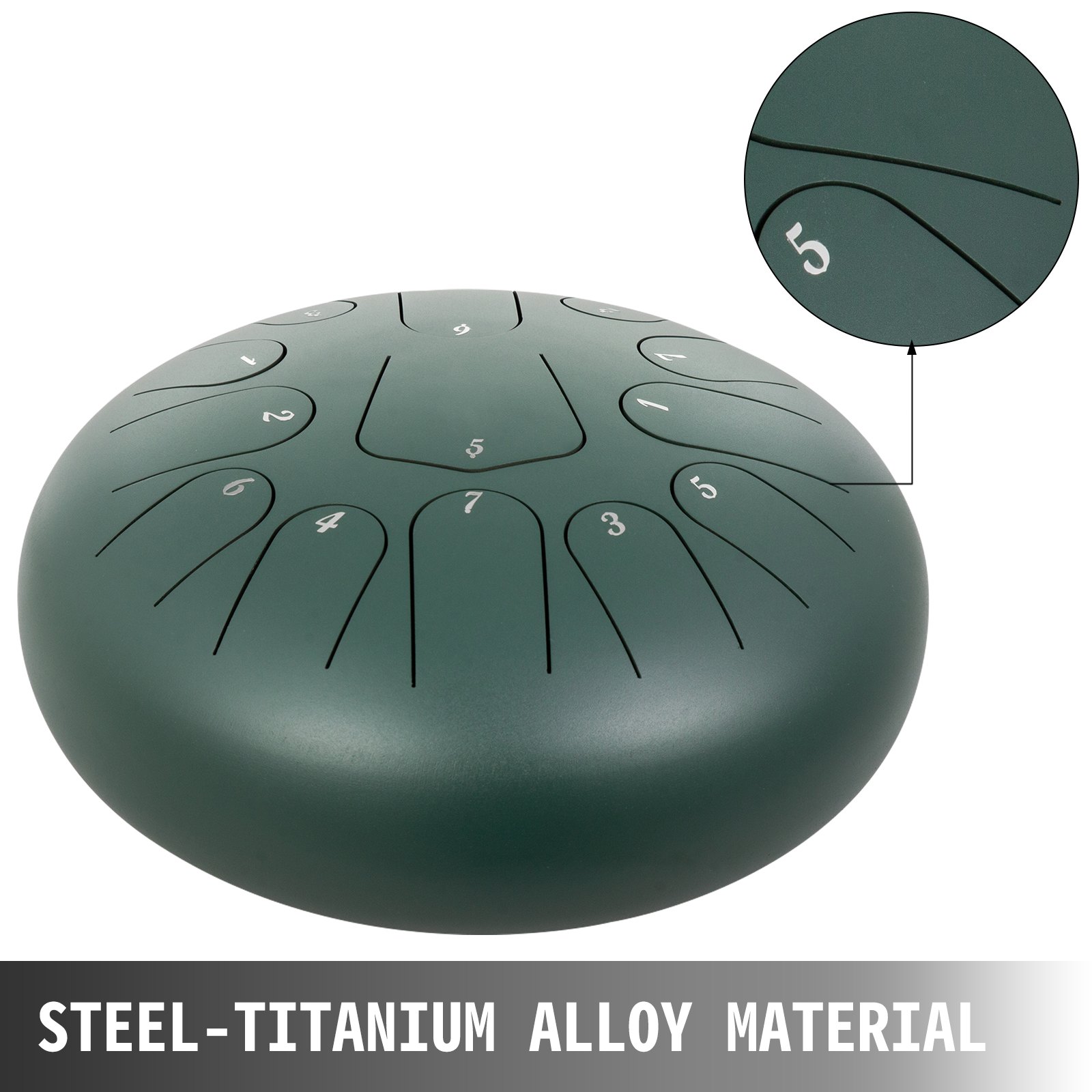 12'' 13 Notes Steel Tongue Drum Pan Drum Handpan Green Music Book Hand ...