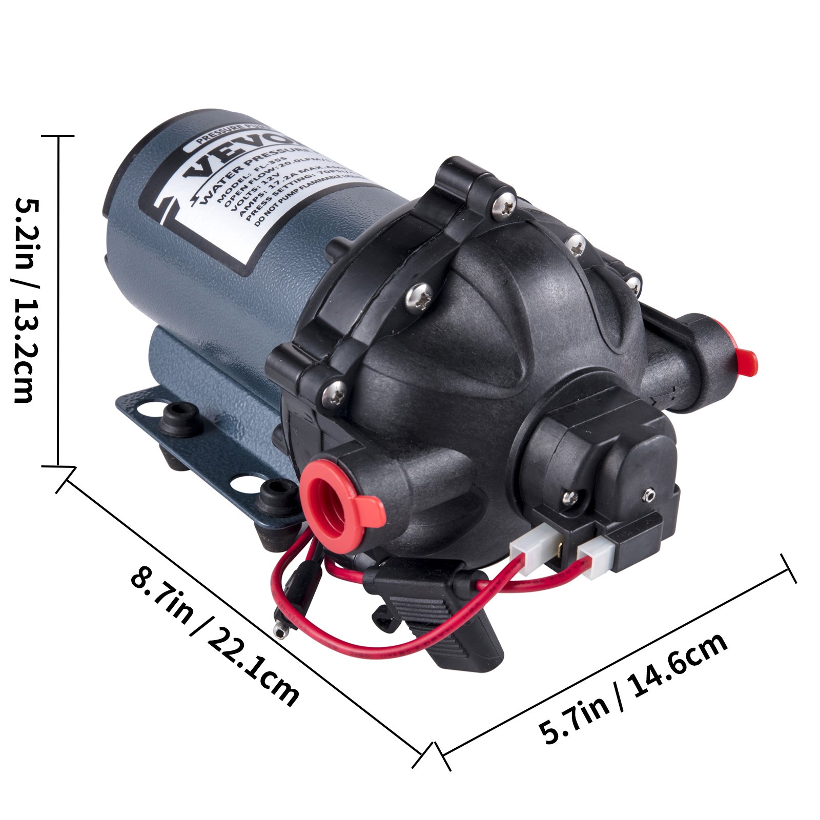 VEVOR RV Water Pump 5.3 GPM 5.5 Gallons Per Minute 12V Water Pump ...