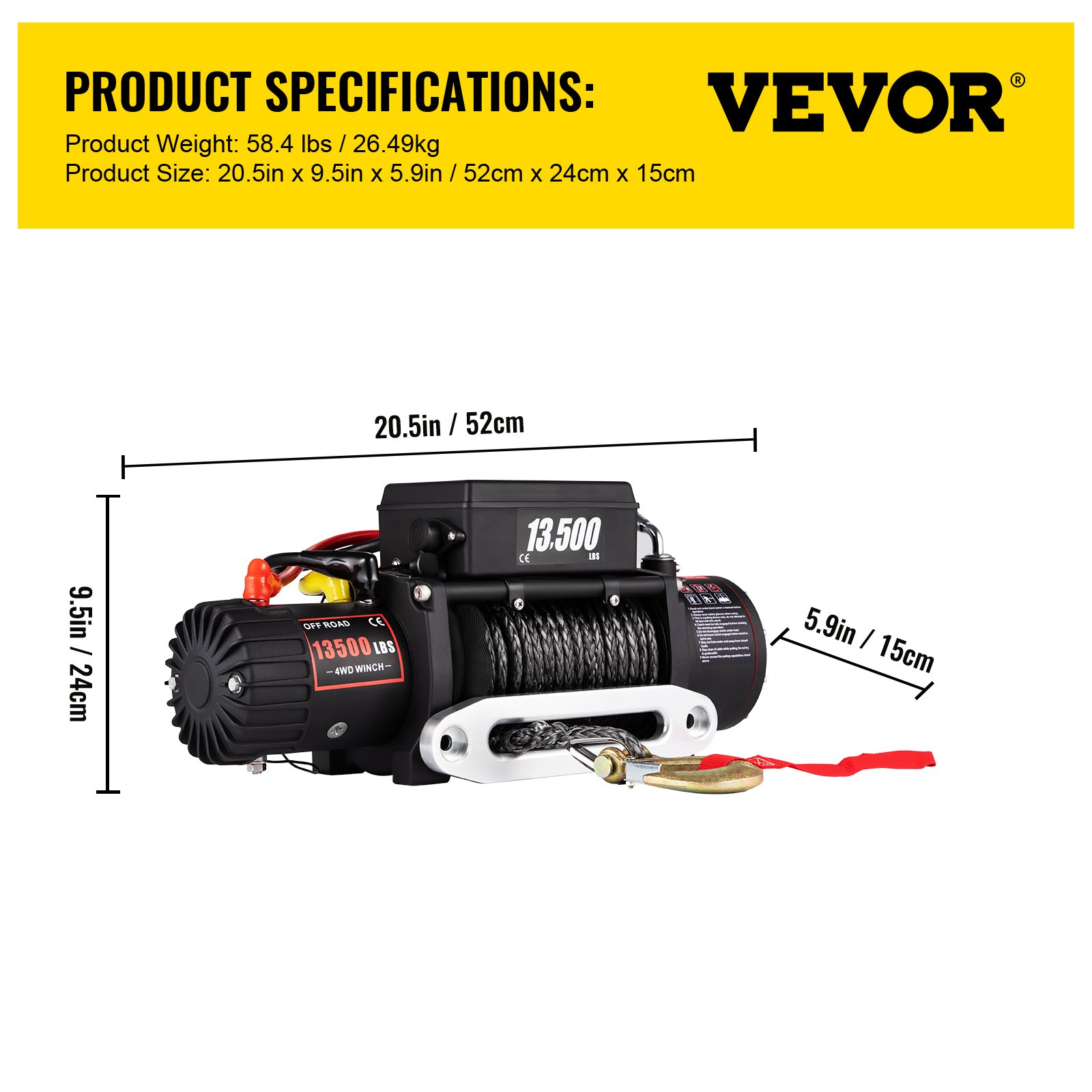 VEVOR Vevor 13500lbs Electric Synthetic Rope Winch 12v Recovery Truck ...