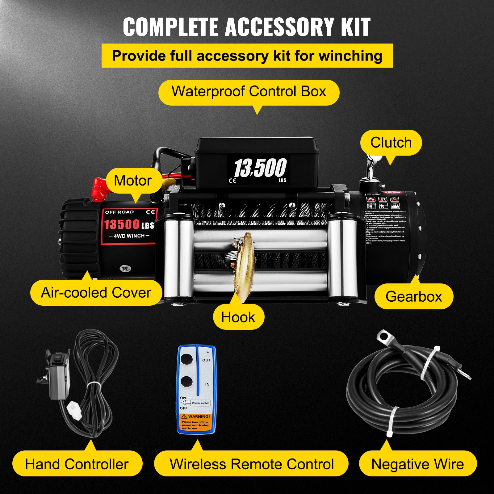 VEVOR VEVOR Electric Winch Wireless Remote 12v 13500lbs Heavy Duty ...