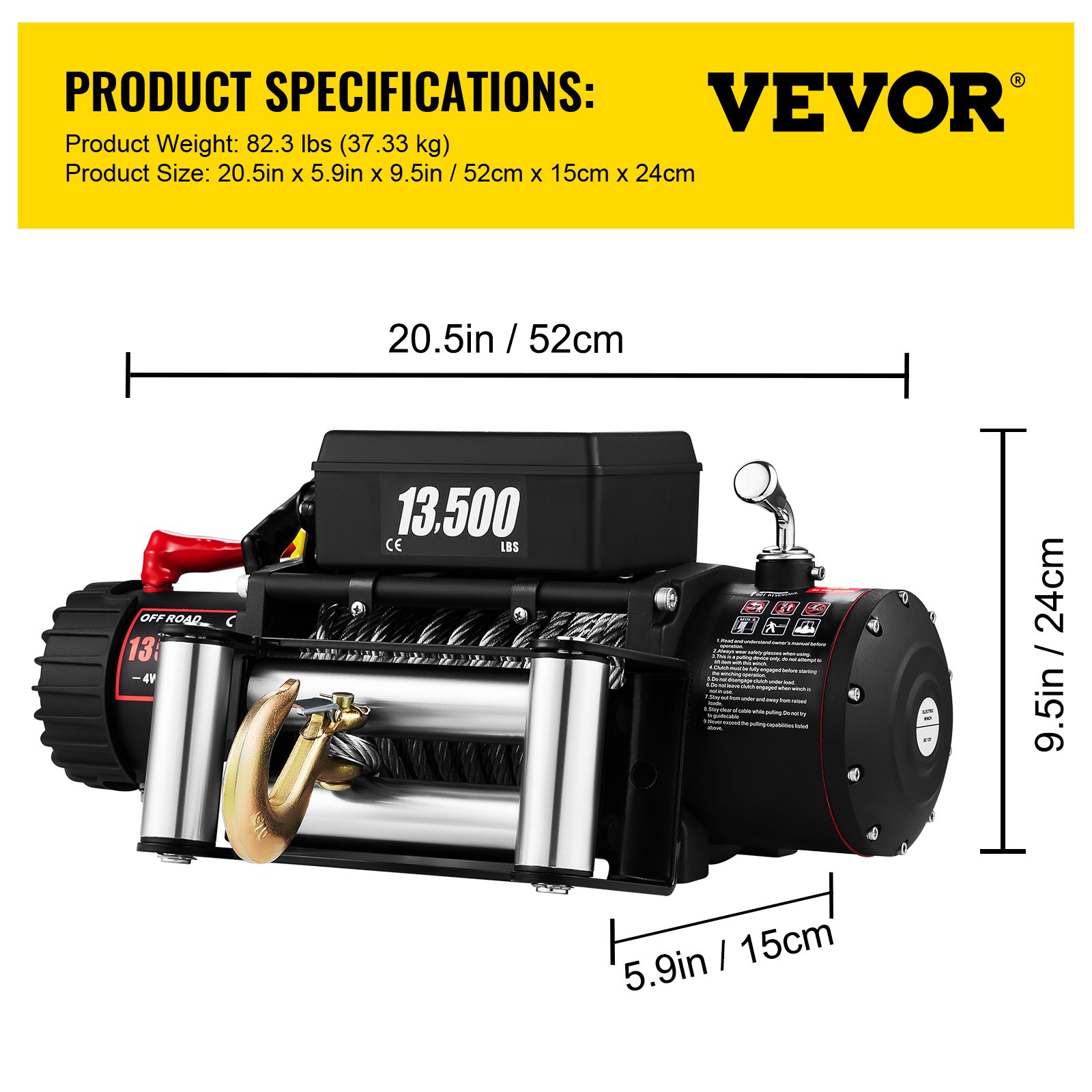 VEVOR VEVOR Electric Winch Wireless Remote 12v 13500lbs Heavy Duty ...