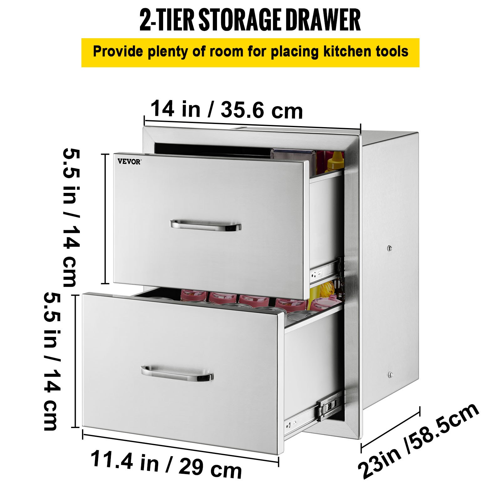 VEVOR Outdoor Kitchen Drawers 14W x 14.3H x 23D Inch, Flush Mount ...