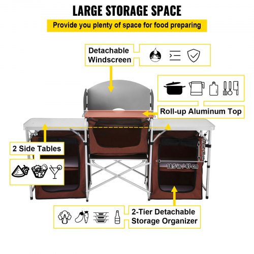 Camping Kitchen Picnic Cabinet Table Portable Folding Cooking Storage ...
