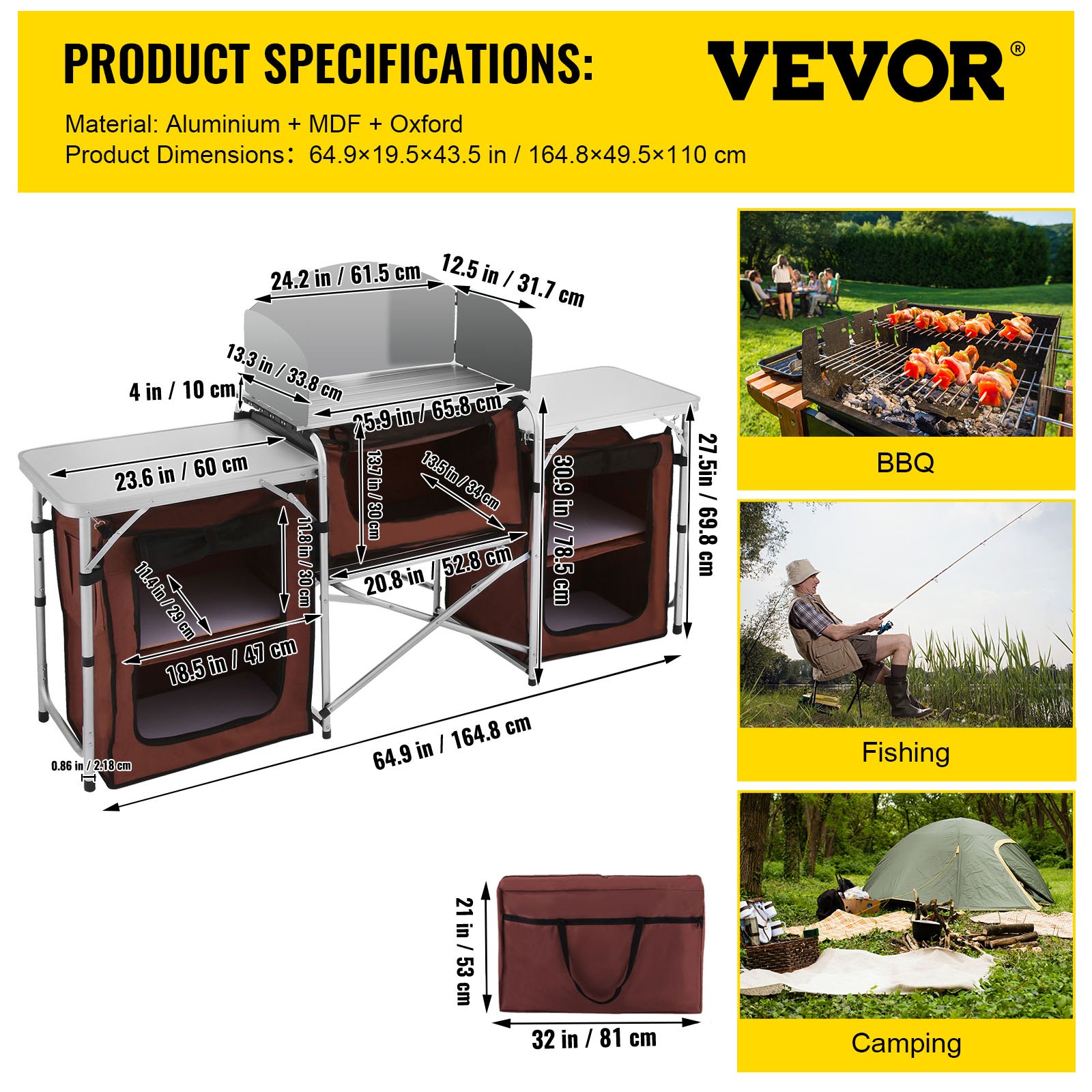Camping Kitchen Picnic Cabinet Table Portable Folding Cooking Storage ...