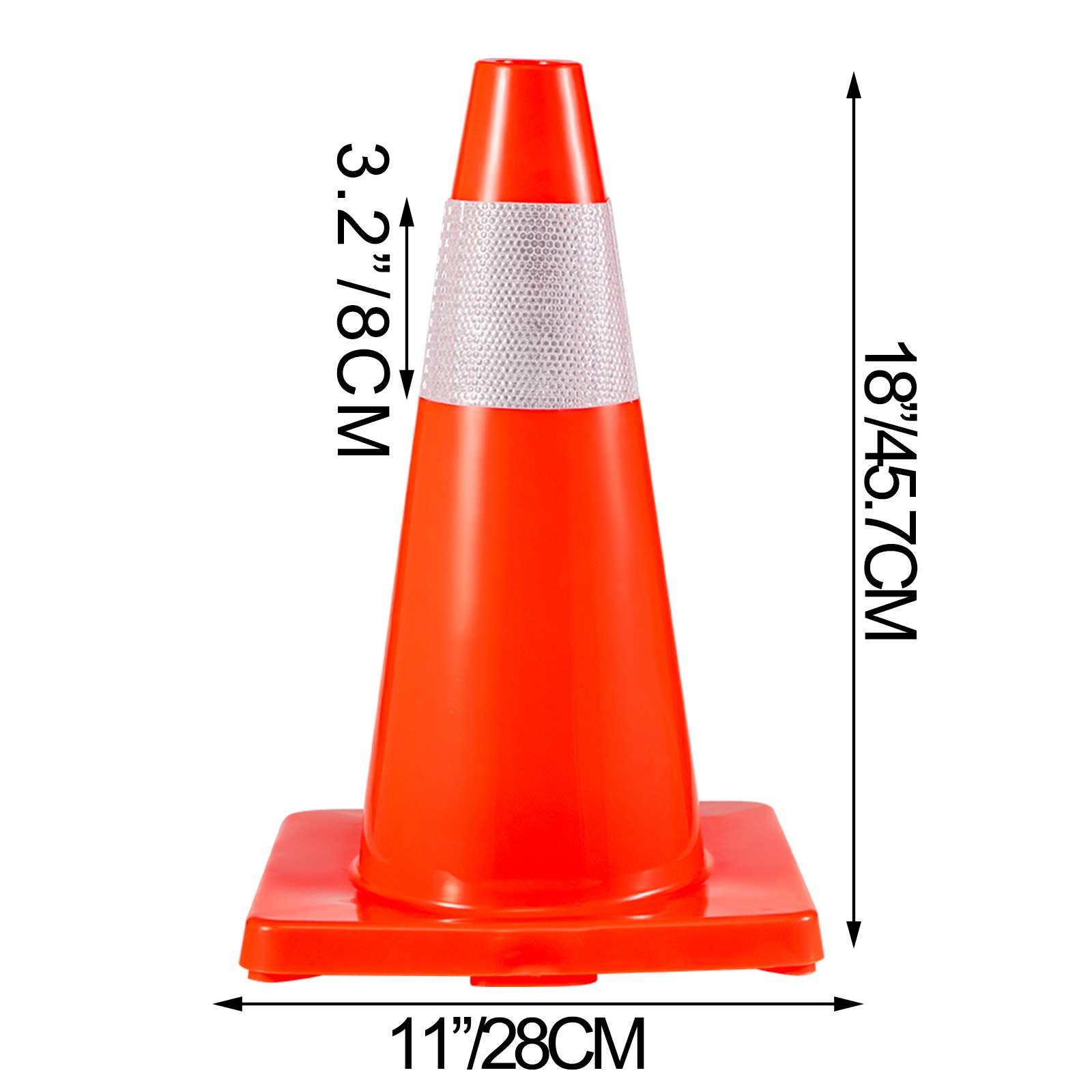 VEVOR 8Pack Traffic Cones, 18" Safety Cones, PVC Orange Traffic Safety ...