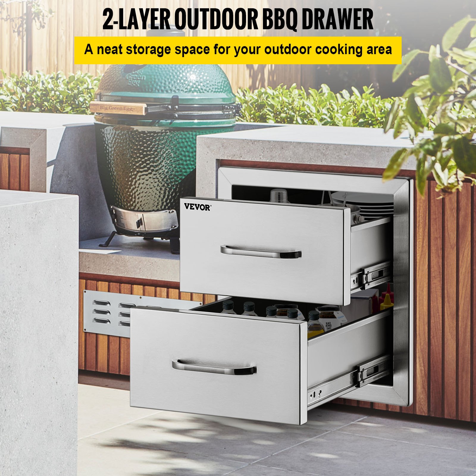 BBQ Island /Outdoor Kitchen Drawer 18X20.5" Stainless Steel Double ...
