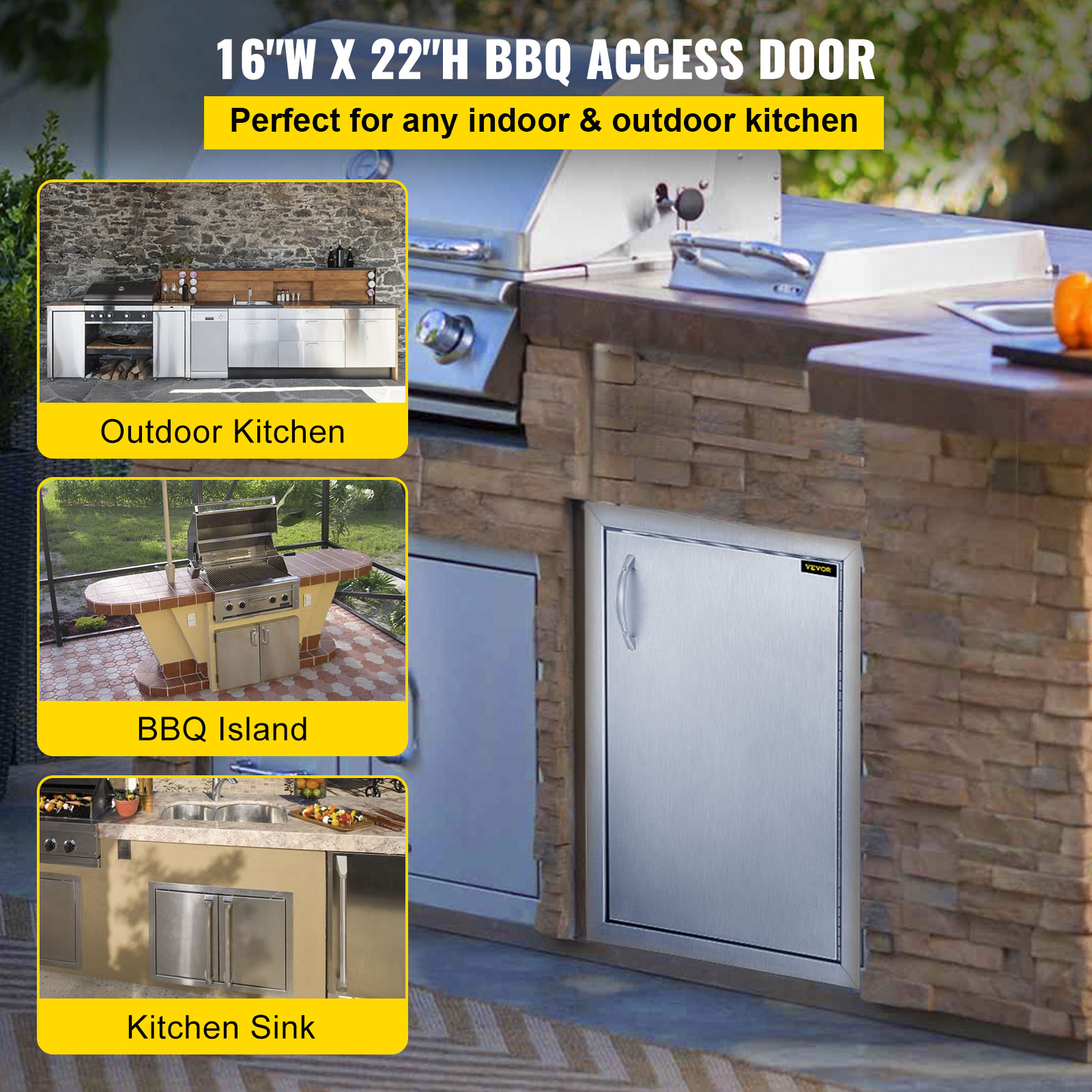 22”hx16”w Bbq Access Island Single Door Vertical Walled Doors Stainless ...