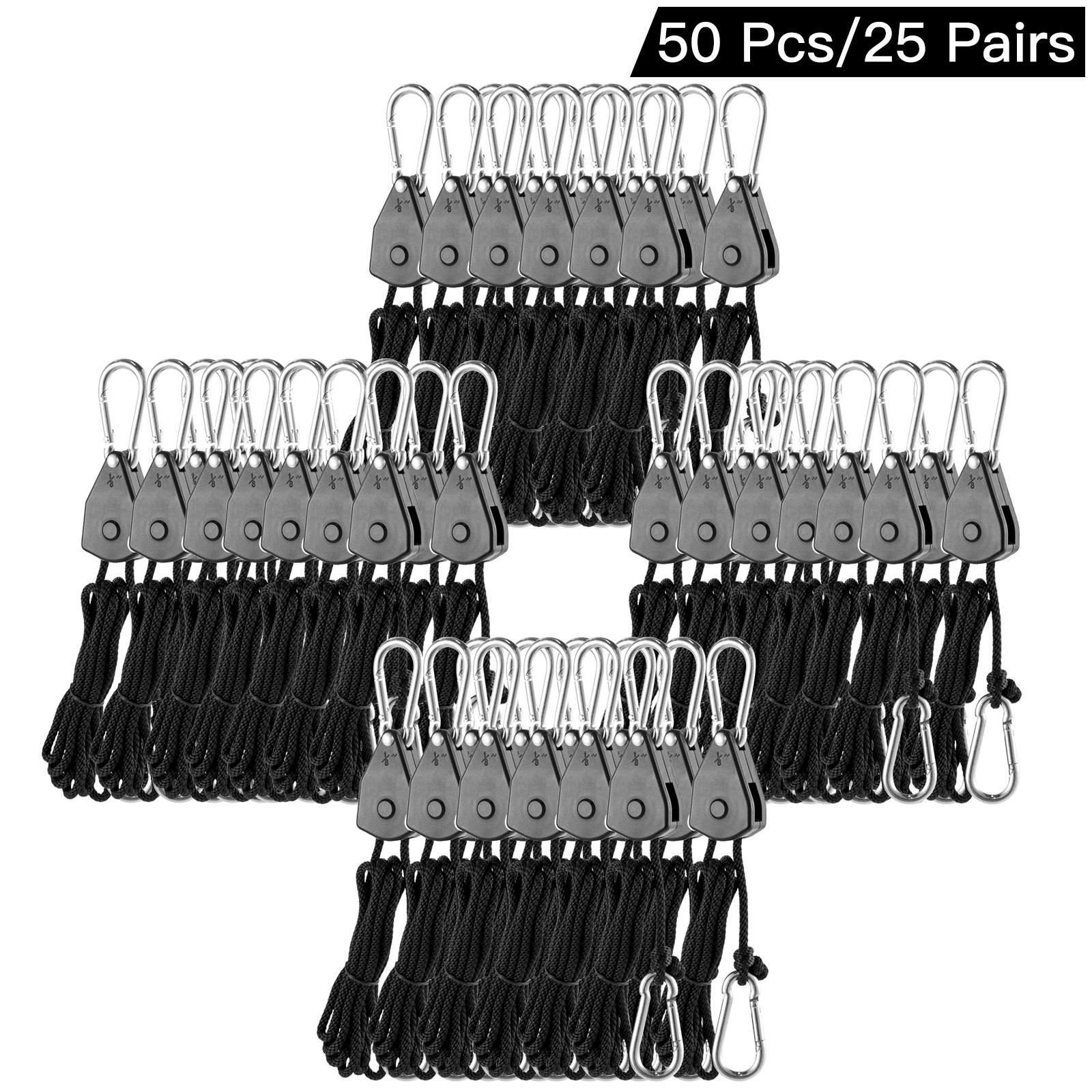 50pcs Grow Light Rope Hanger Ratchet Reflector Hangers 150lb 1/8 ...