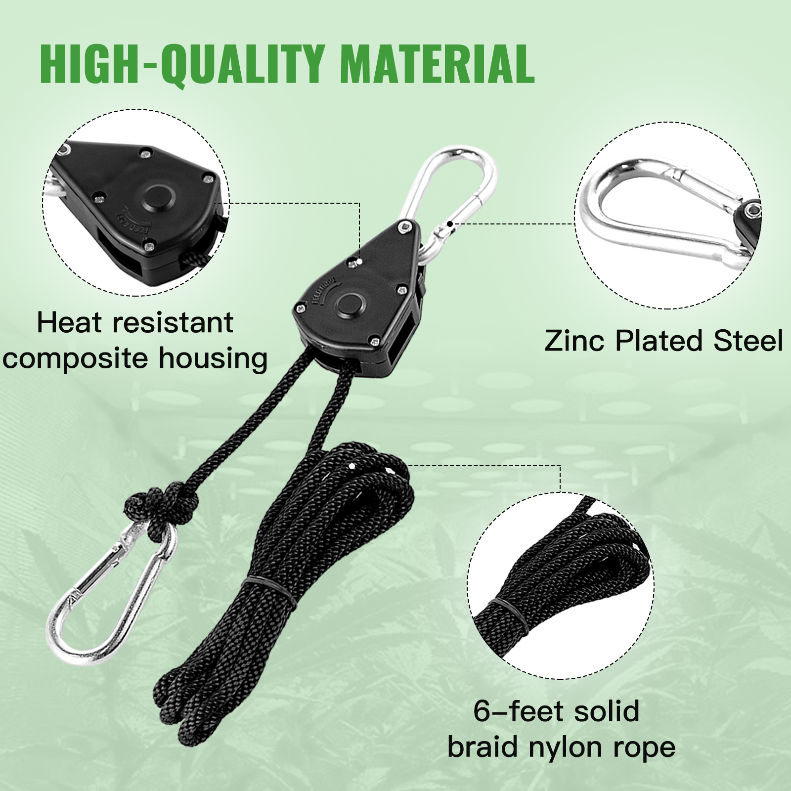 Vevor Grow Light Hanger Rope Clip Hanger 3-pair 1/8 Inch 6-feet Rope ...
