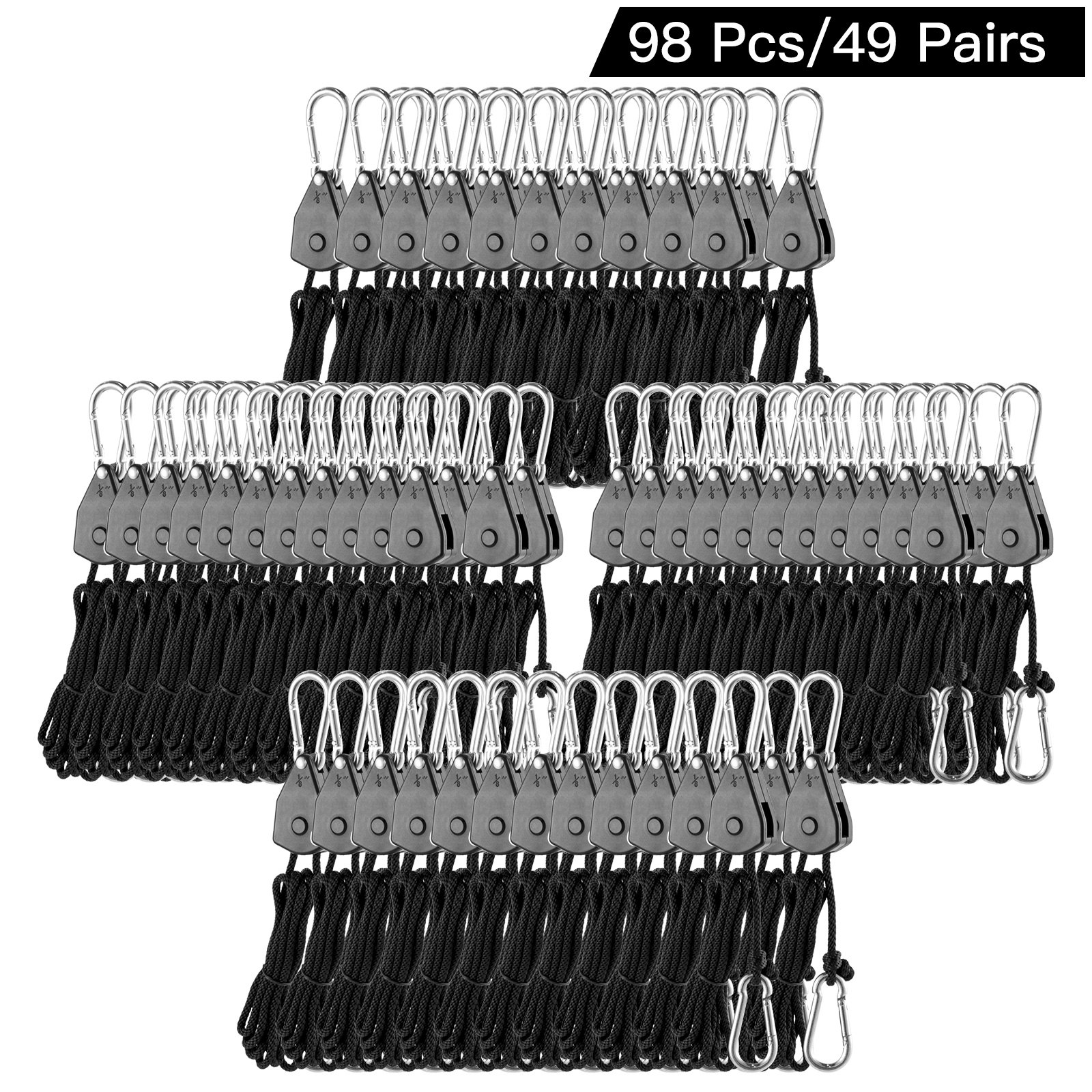 Grow Light Hanger Adjustable,Rope Clip Hanger 49-Pair1/8"6ft 150lb Rope ...