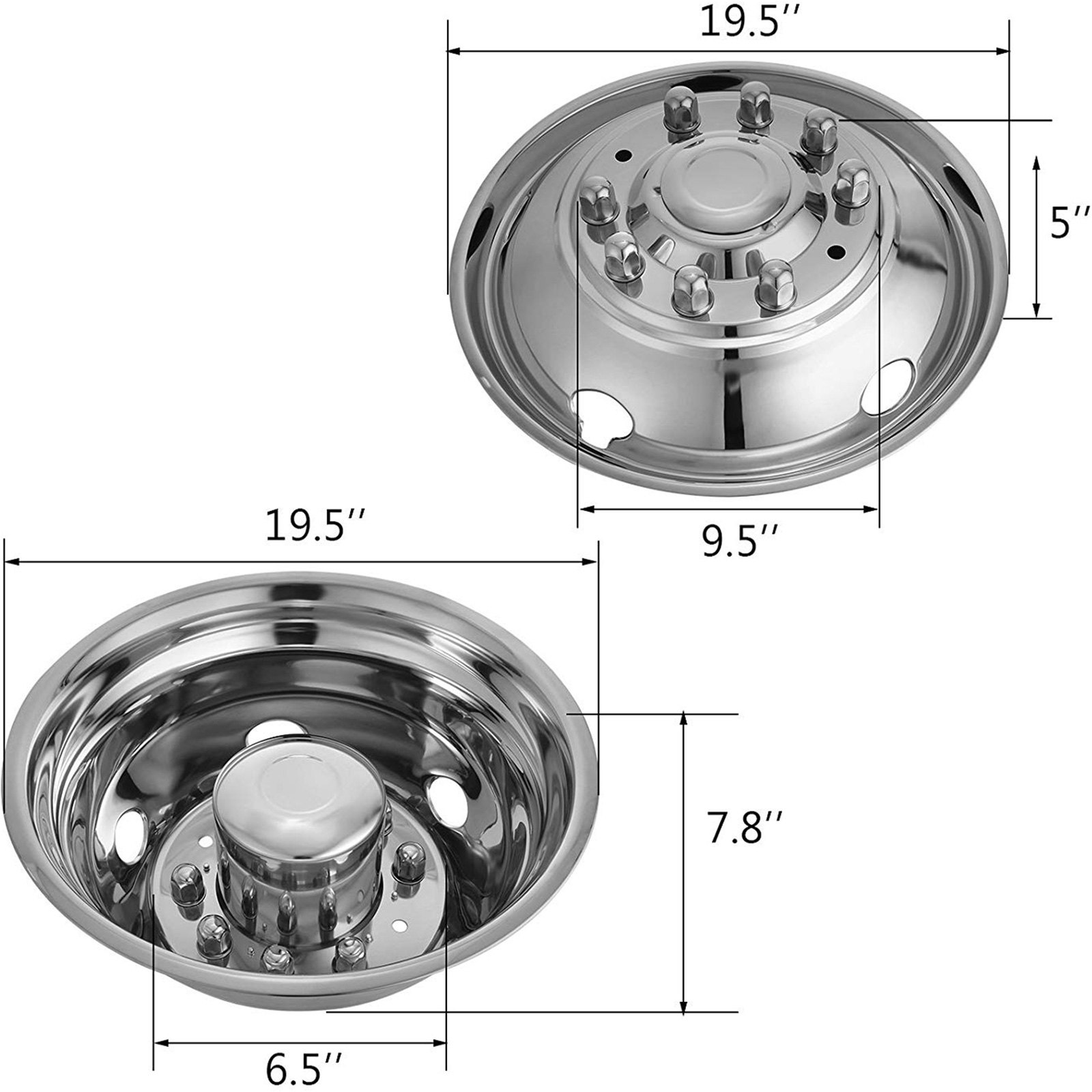 VEVOR Polished 19.5" 10 Lug Wheel Simulators Stainless Steel Bolt Kit ...