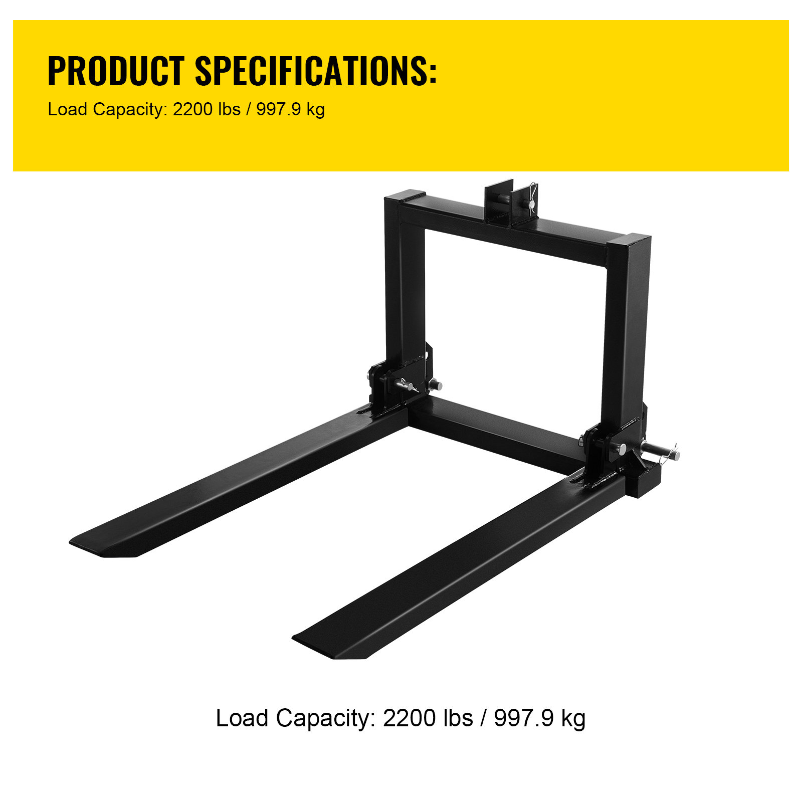 VEVOR 3 Point Hitch Pallet Fork 2000lbs, Fork Attachment for Category 1 ...