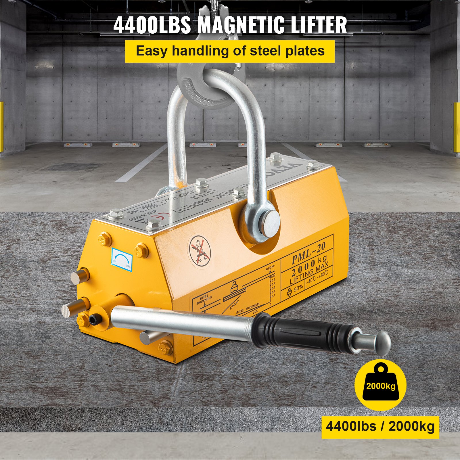 VEVOR Lifting Magnet with Release,4400 Lbs Pulling Force - Steel ...