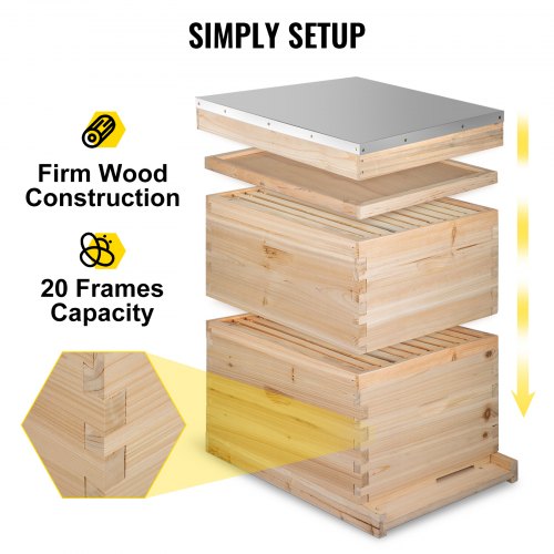 VEVOR Beehive Complete Box Kit 20 Frame(10 Deep-10 Medium) Langstroth ...