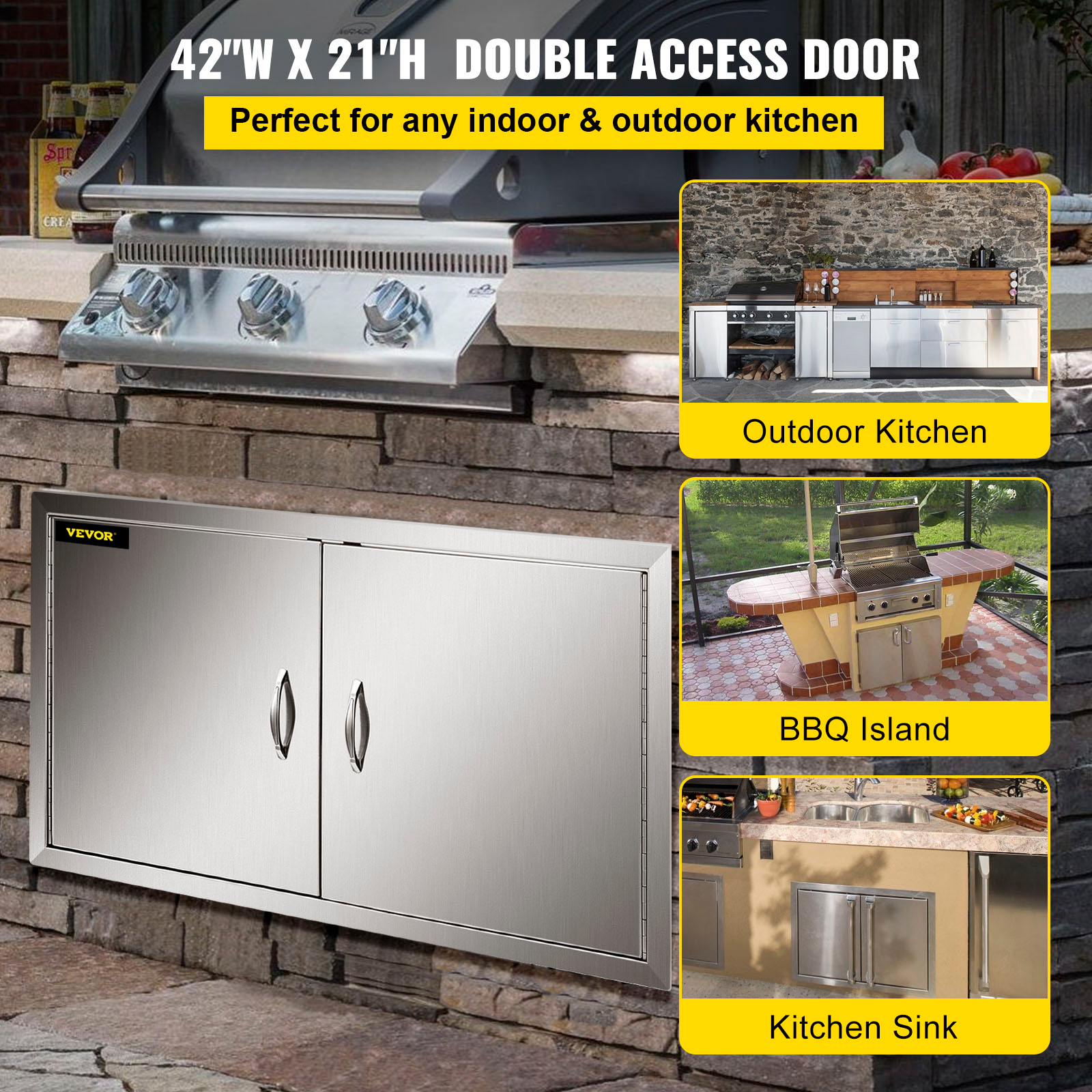 42"wx21"h Stainless Steel Double Access Bbq Door Hinge Usa Stock ...