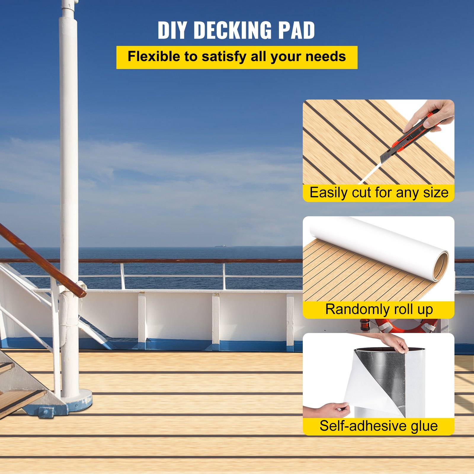 VEVOR EVA Foam Faux Teak Boat Decking Sheet 90.5 X 35.4 Inch 5MM Thick ...