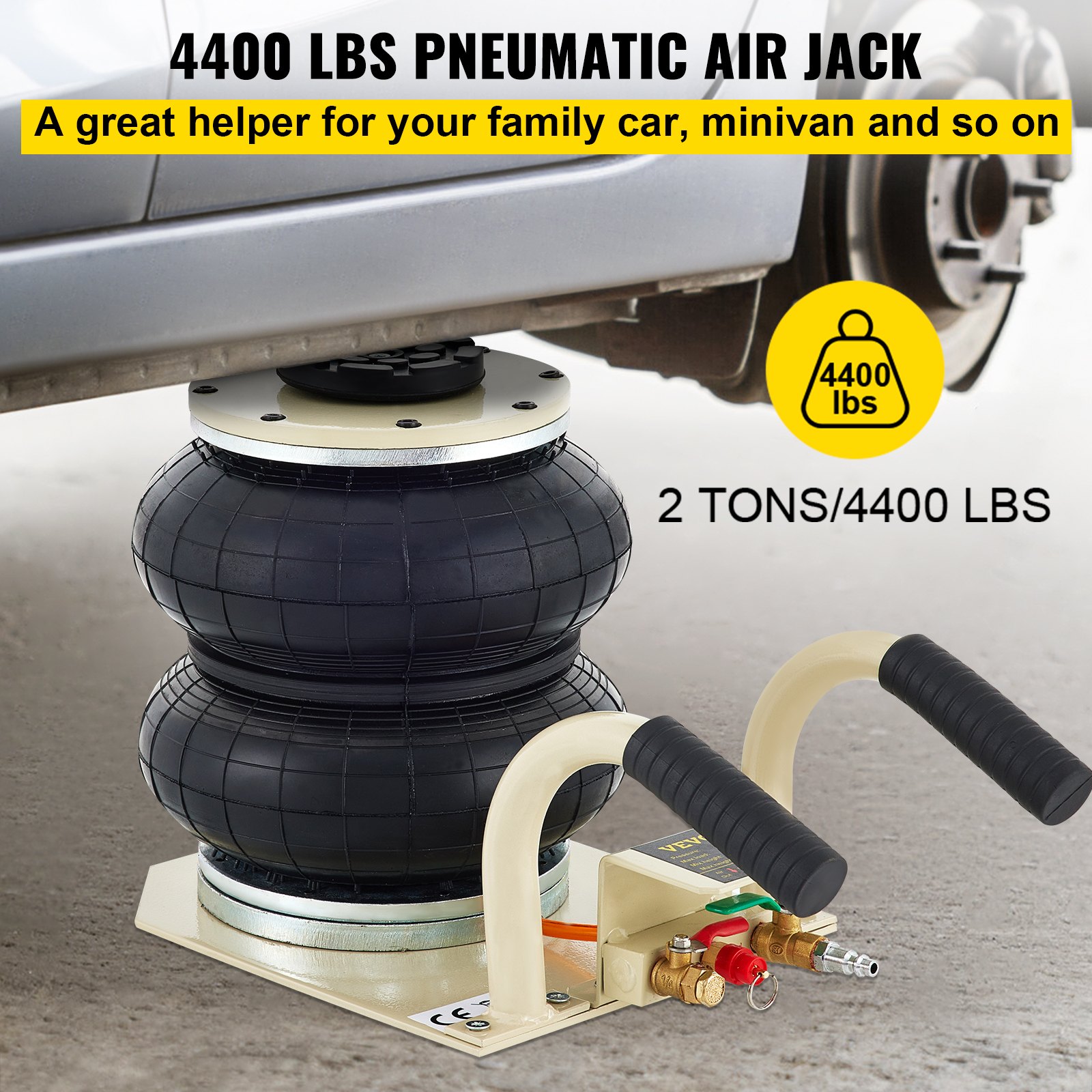 VEVOR Pneumatic Jack, 2 Ton/4400 LBS Air Bag Jack, Triple Bag Air Jack ...