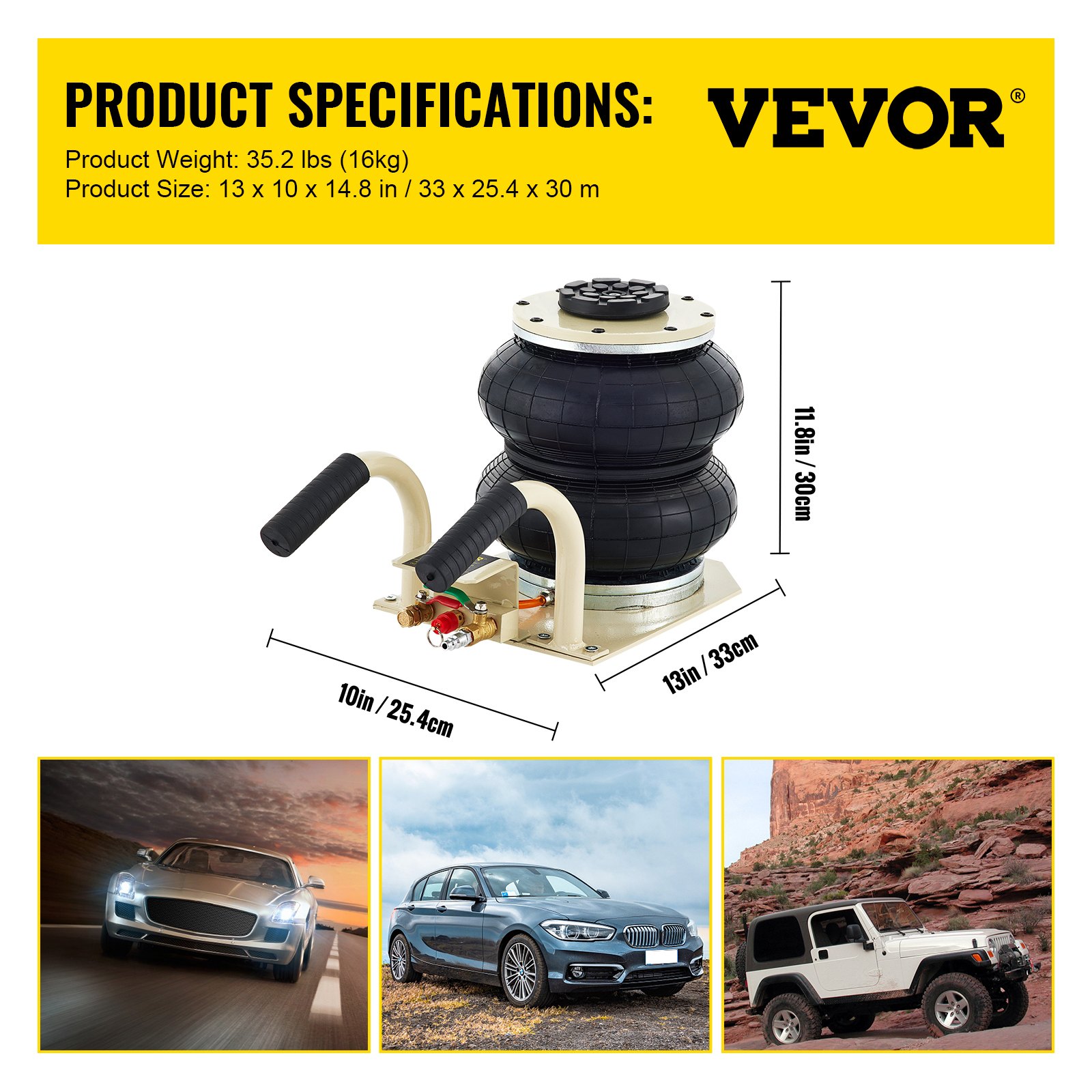 VEVOR Pneumatic Jack, 2 Ton/4400 LBS Air Bag Jack, Triple Bag Air Jack ...