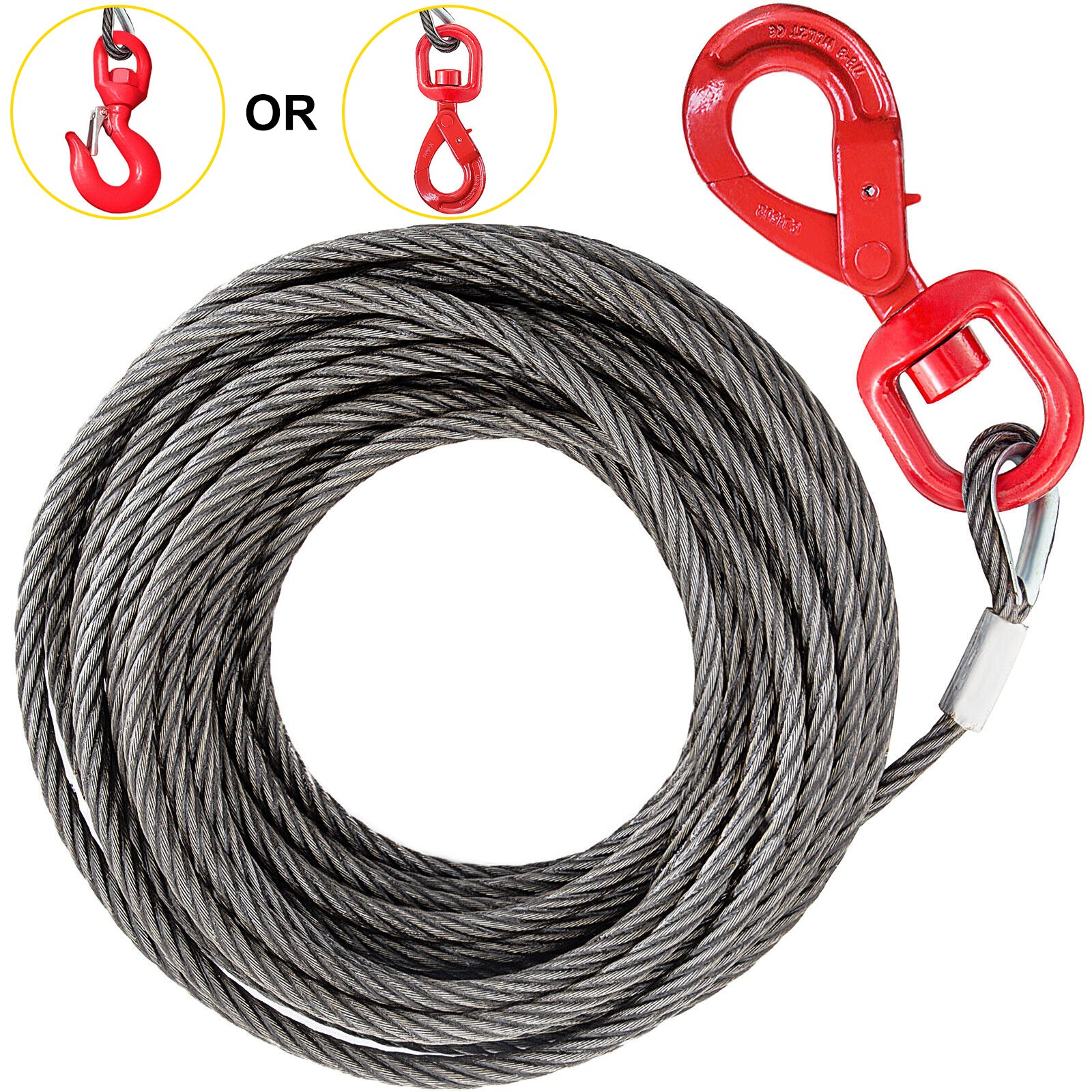 VEVOR Galvanized Steel Winch Cable, 3/8" x 75' - Wire Rope with Hook ...