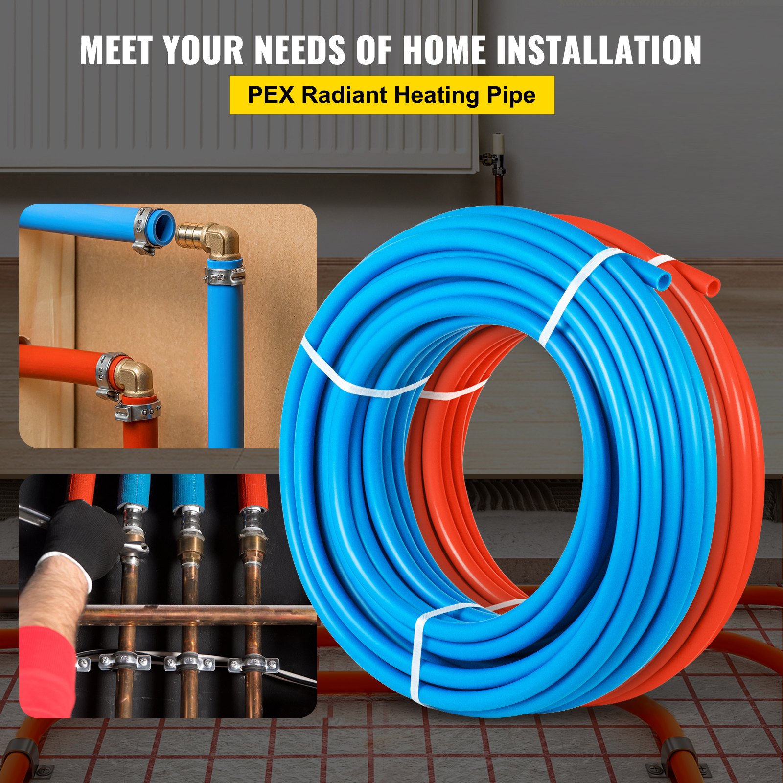 VEVOR PEX Tubing Pipe 2 Rolls of 1/2 Inch X 100 Feet PEX Tubing Non ...