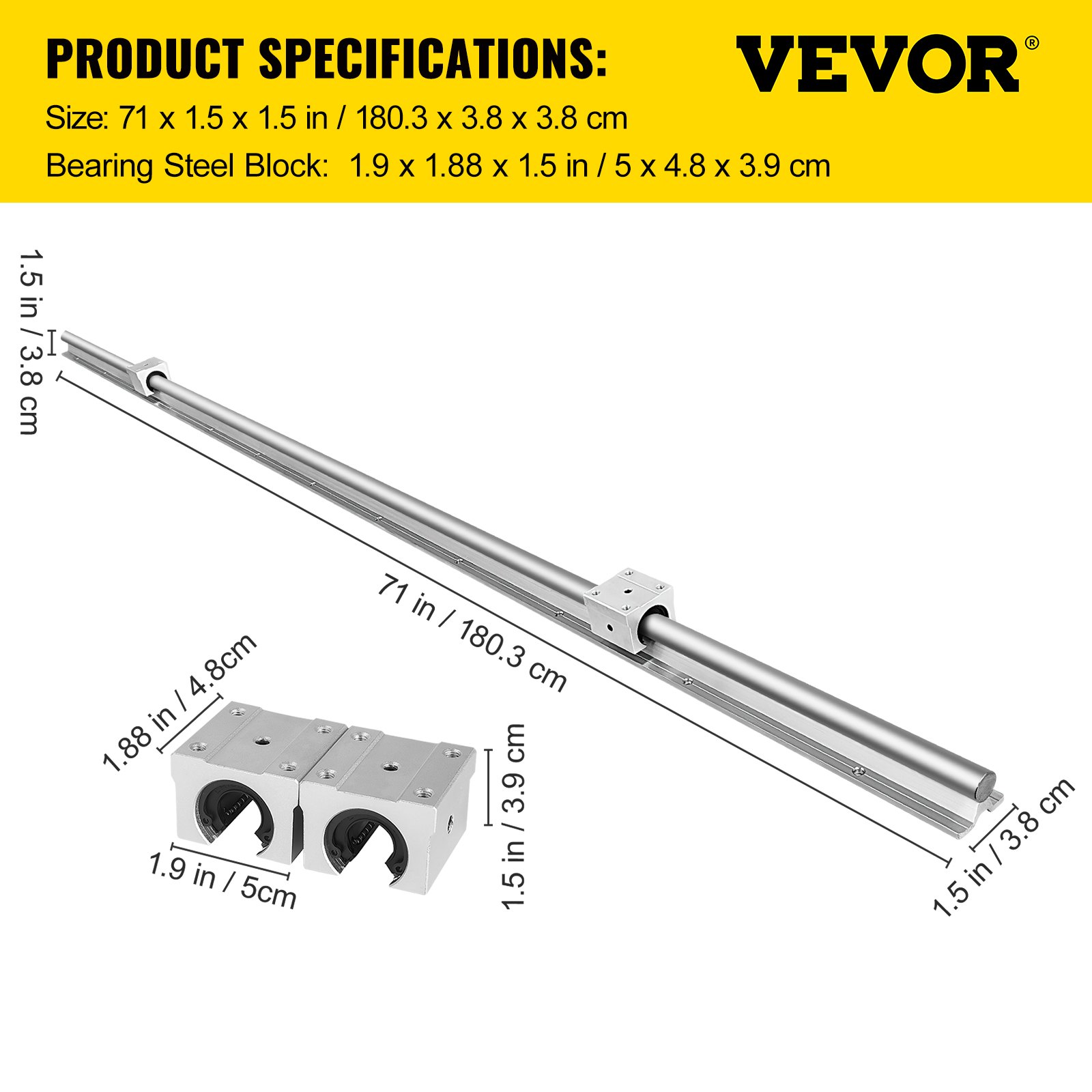 VEVOR VEVOR Linear Rail Guide 2X SBR20-1800mm Linear Guideway Rail + 4 ...