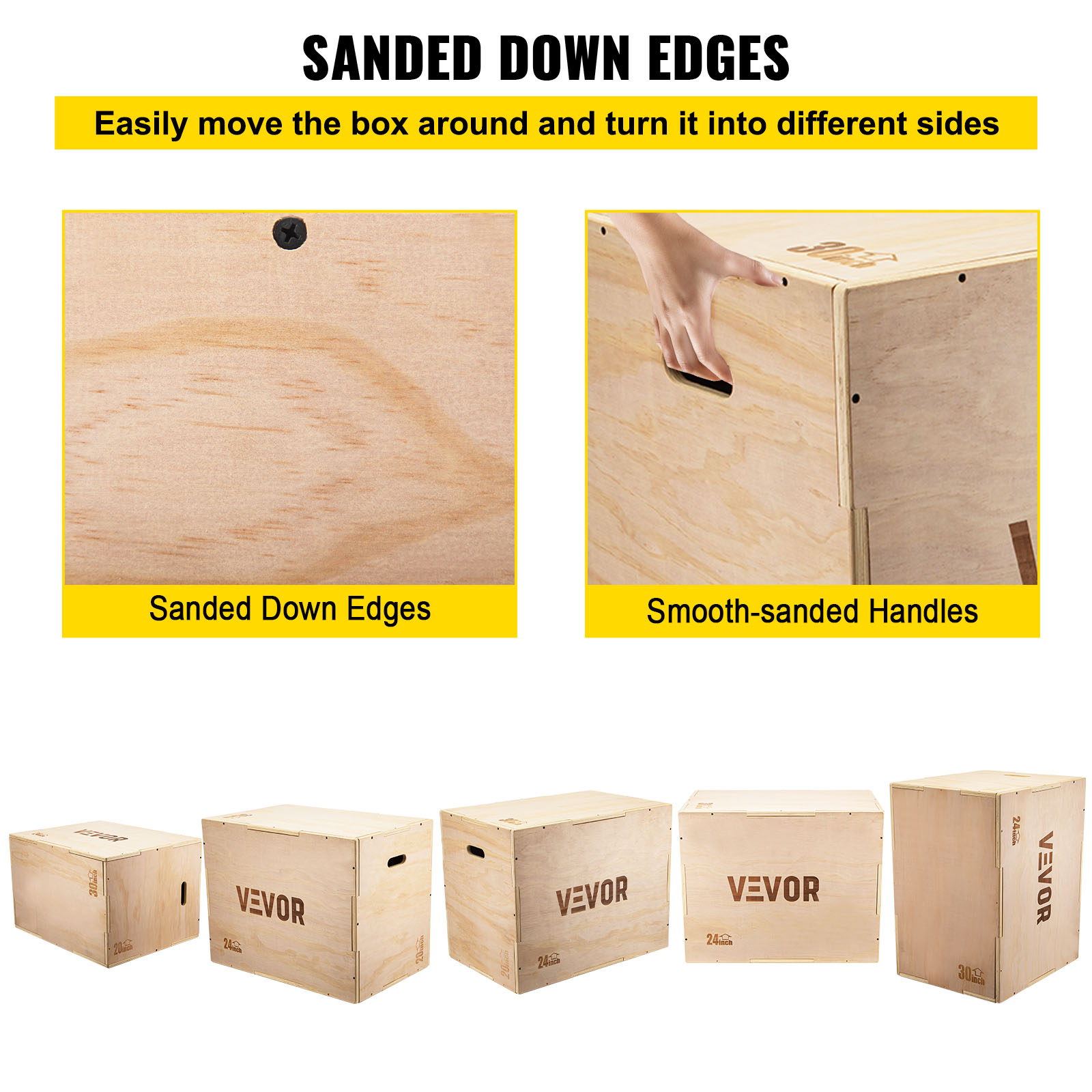 VEVOR 3 in 1 Wood Plyo Box, 30"x24"x20" Plyometric Jump Box,Easy-to ...