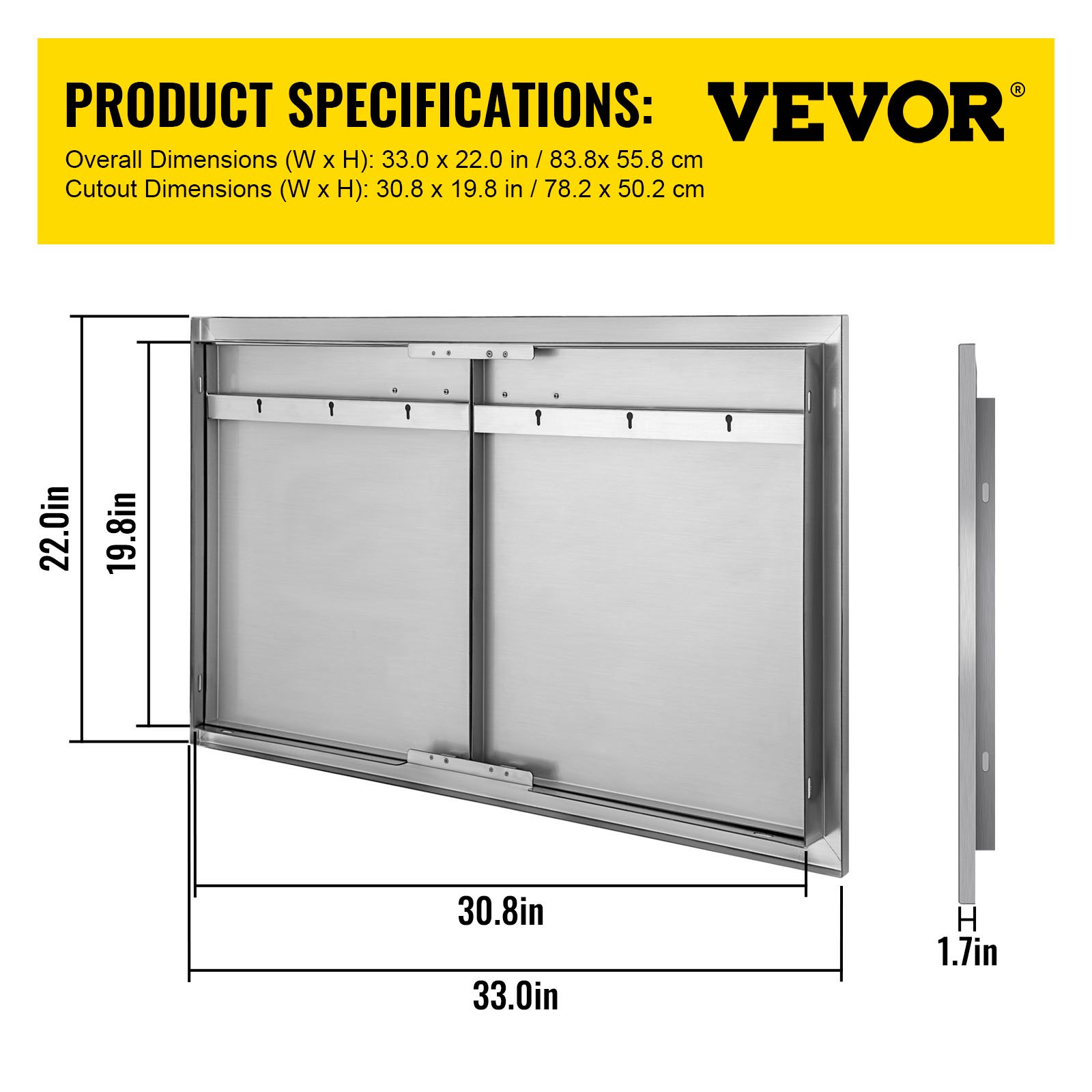 VEVOR BBQ Access Door 33W x 22H Inch, Double BBQ Door Stainless Steel ...
