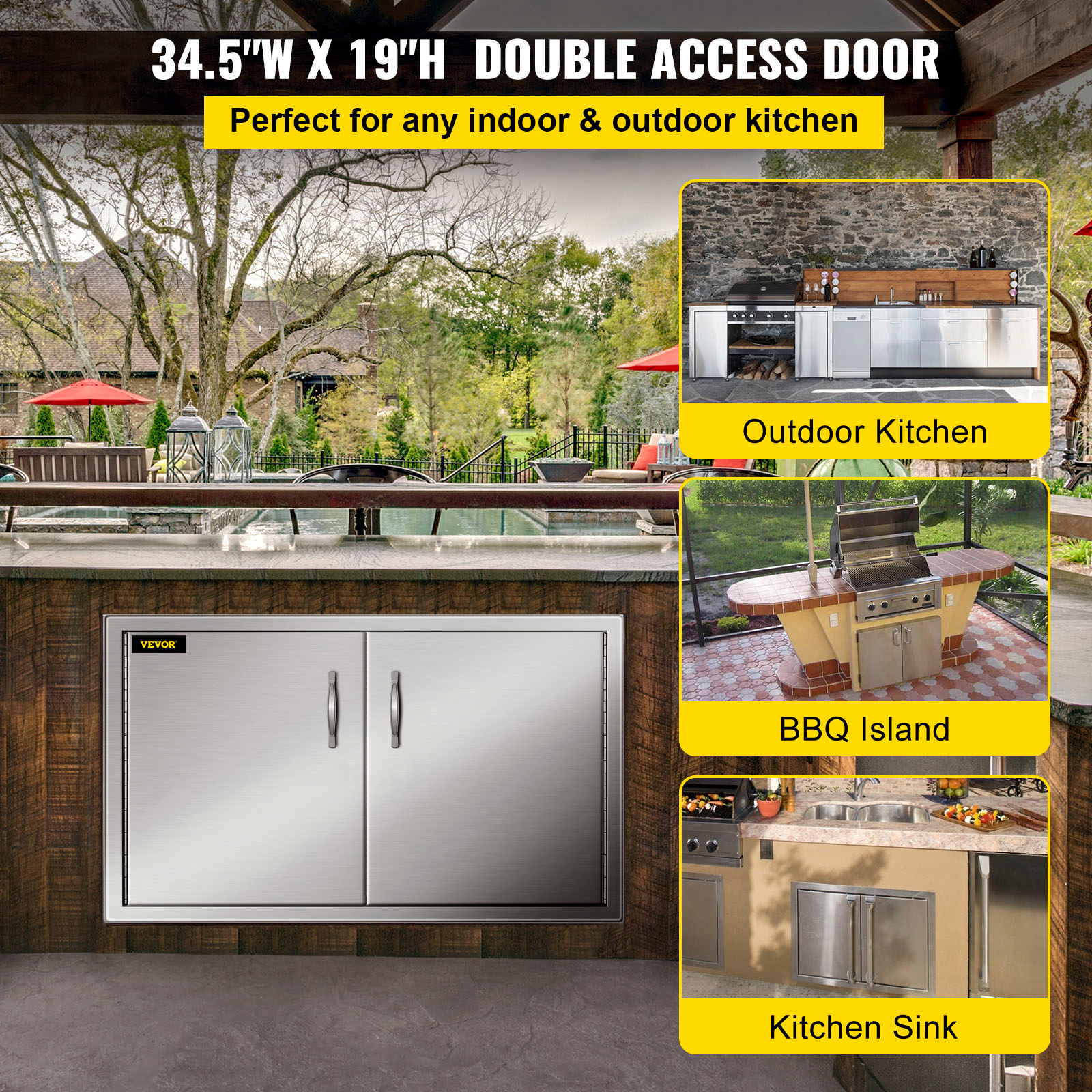19”x34.5” Bbq Access Island Double Door Rust Resistant Horizontal ...