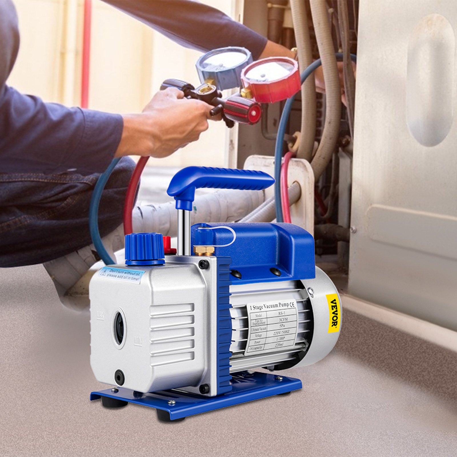 VEVOR 3cfm 1/3hp Refrigerant Rotary Vane Vacuum Pump A/c Vacuum ...