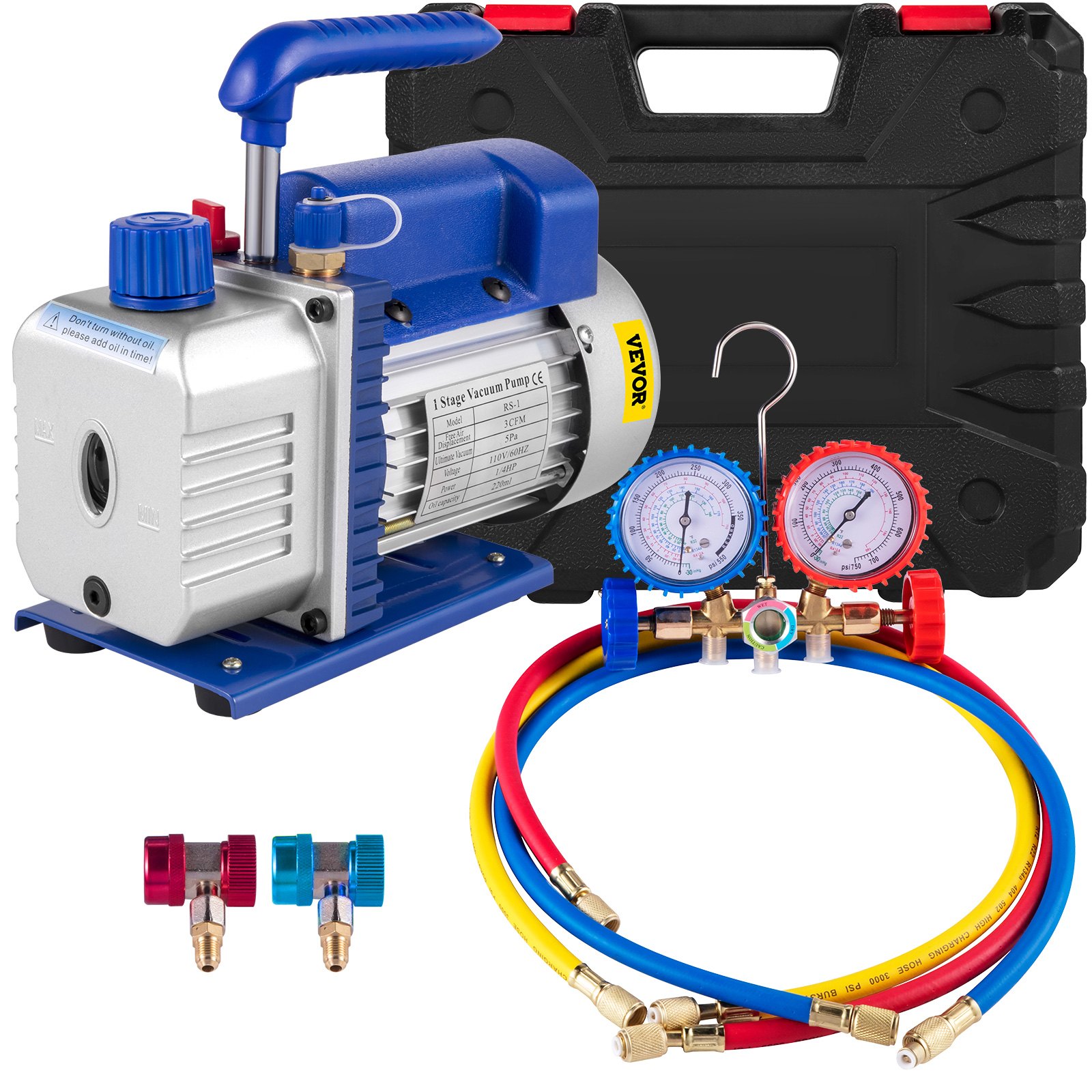Vacuum Pump Refrigeration Pump 3CFM 1-Stage Gauges A/C Air Conditioning ...