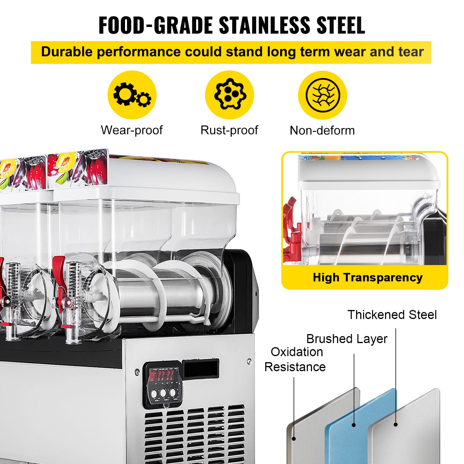 VEVOR Commercial Slushy Machine, 15L x 3 Tank Frozen Drink Machine, 110V, 1800W Commercial ...