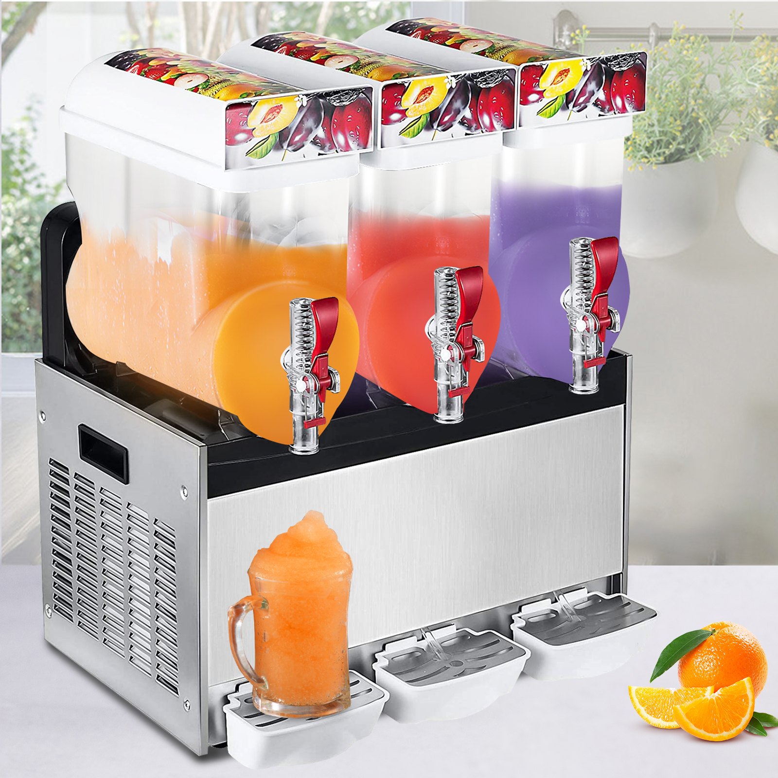 VEVOR Commercial Slushy Machine, 15L x 3 Tank Frozen Drink Machine, 110V, 1800W Commercial ...