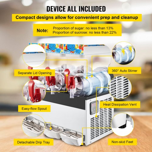 VEVOR Commercial Three Bowl 3 Tank Slush Machine Ship Low Noise 220v ...