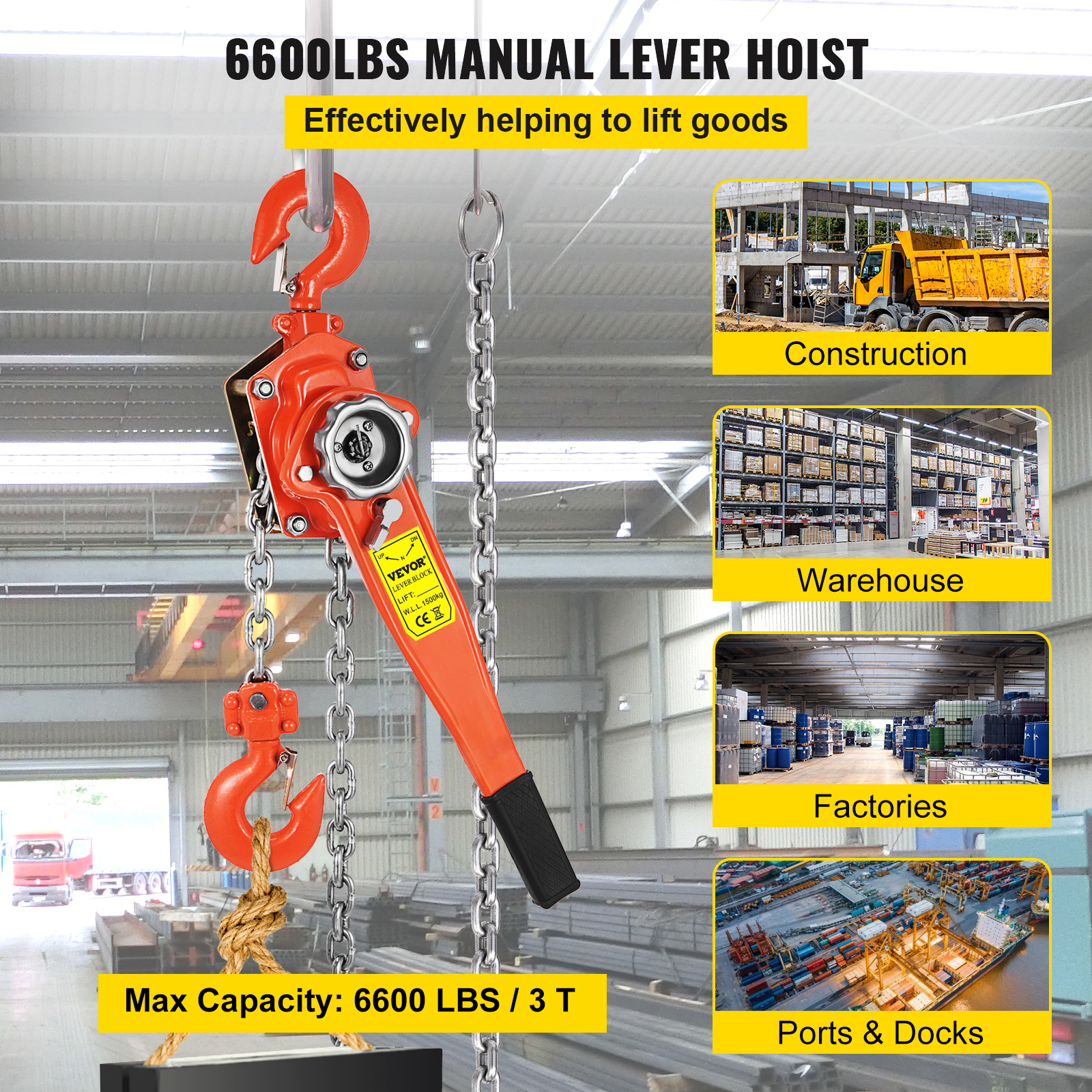 6600lbs 20ft Ratcheting Lever Block Chain Hoist Come Along Puller ...