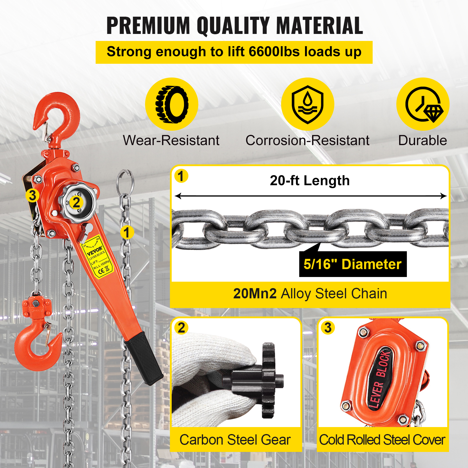 6600lbs 20ft Ratcheting Lever Block Chain Hoist Come Along Puller ...