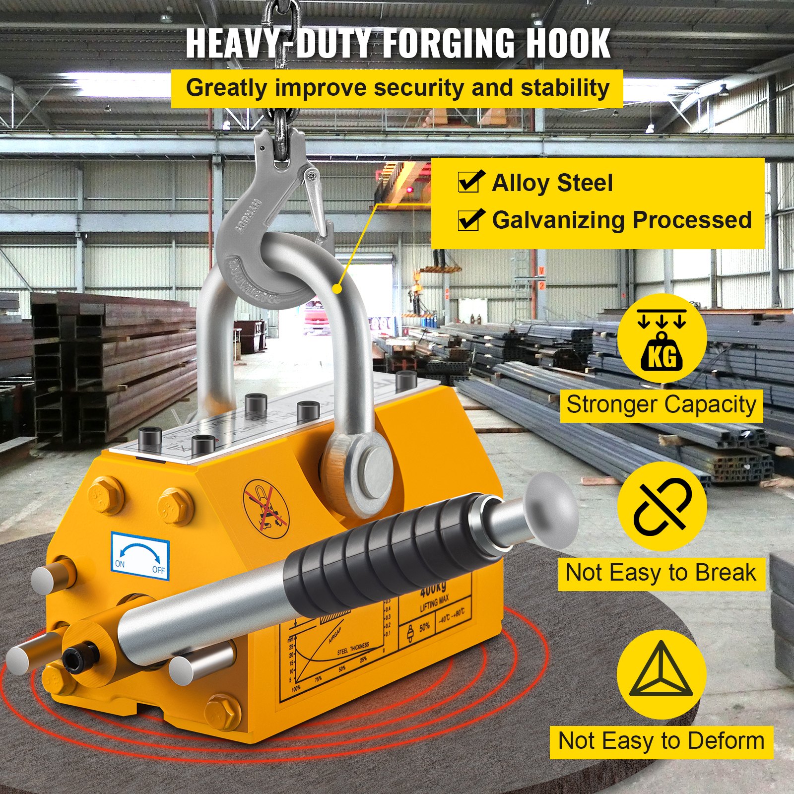 880lbs Steel Lifting Magnet Heavy Duty 400kg Steel Magnet Lifting Hoist ...