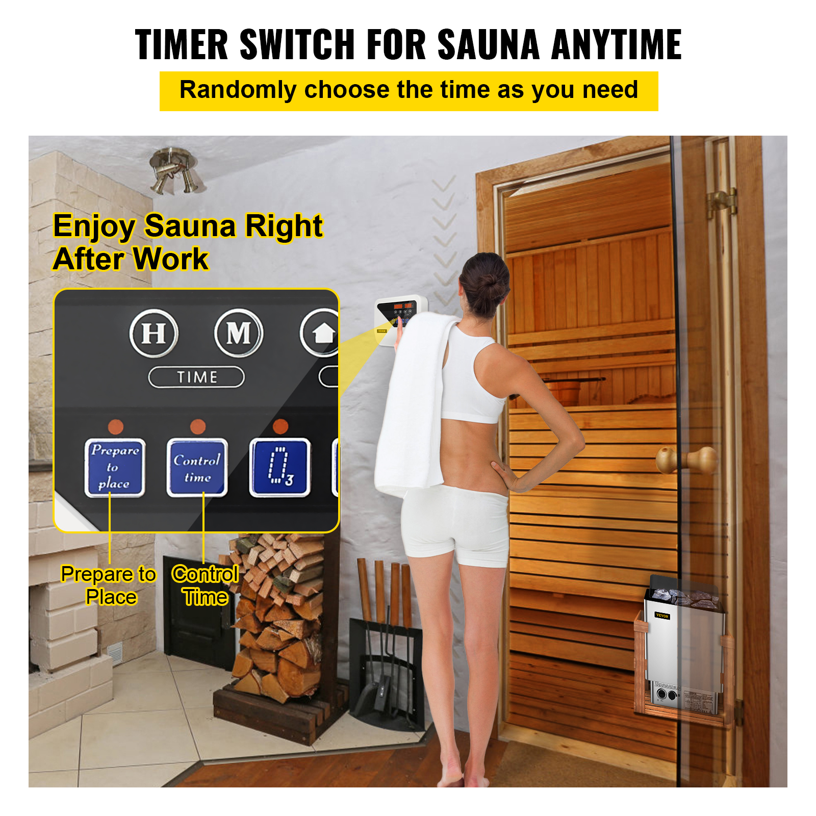 VEVOR Sauna Heater Stove External Digital Controller 104-221℉ Time ...