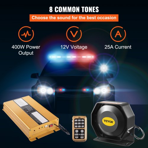 400W 8 Sound Loud Car Warning Alarm Police Fire Horn PA Speaker MIC ...
