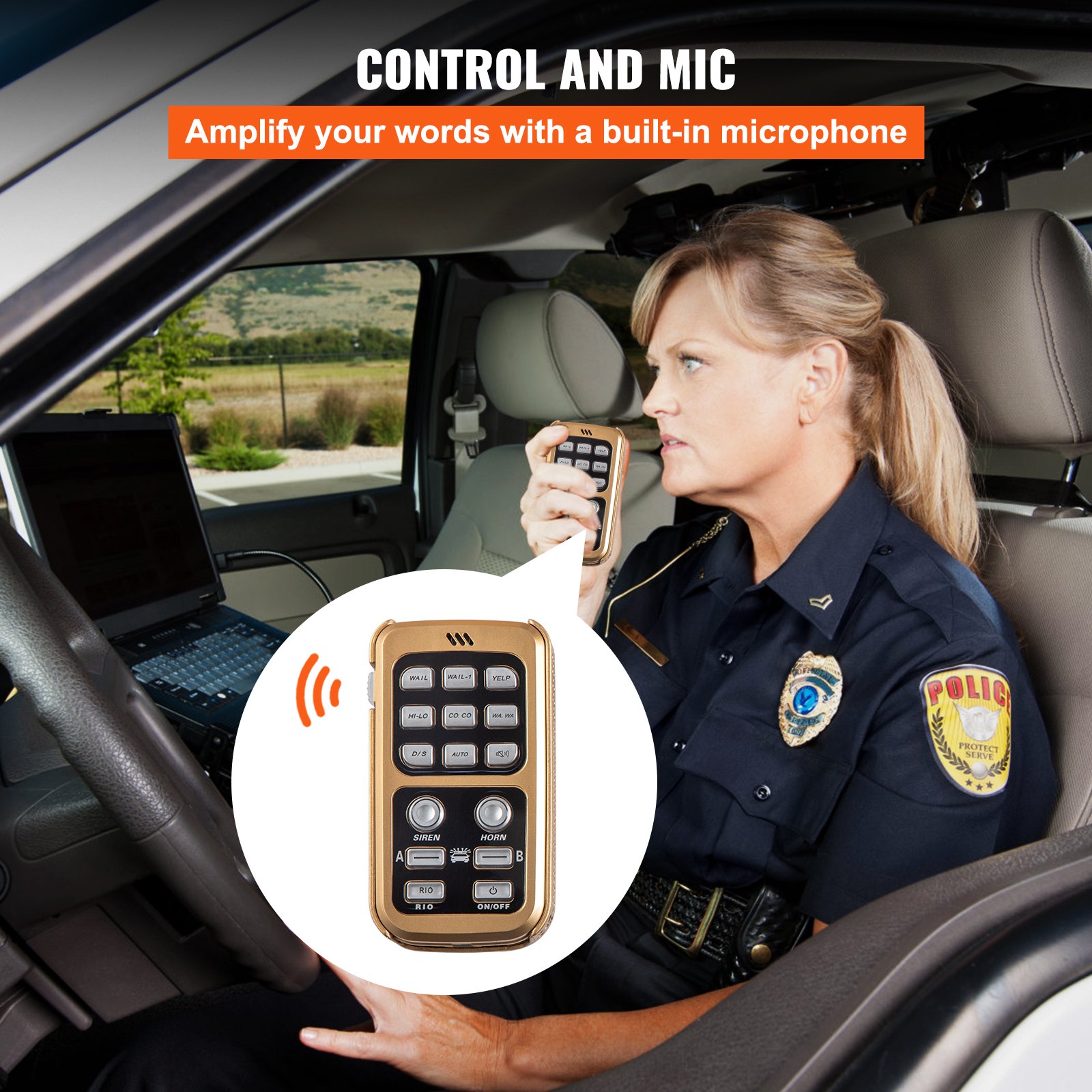 400W 8 Sound Loud Car Warning Alarm Police Fire Horn PA Speaker MIC ...