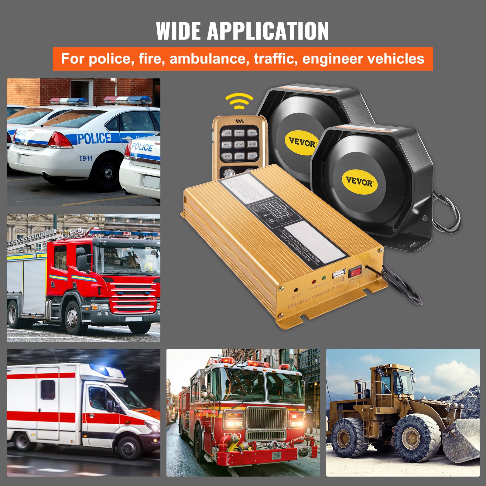 400W 8 Sound Loud Car Warning Alarm Police Fire Horn PA Speaker MIC ...