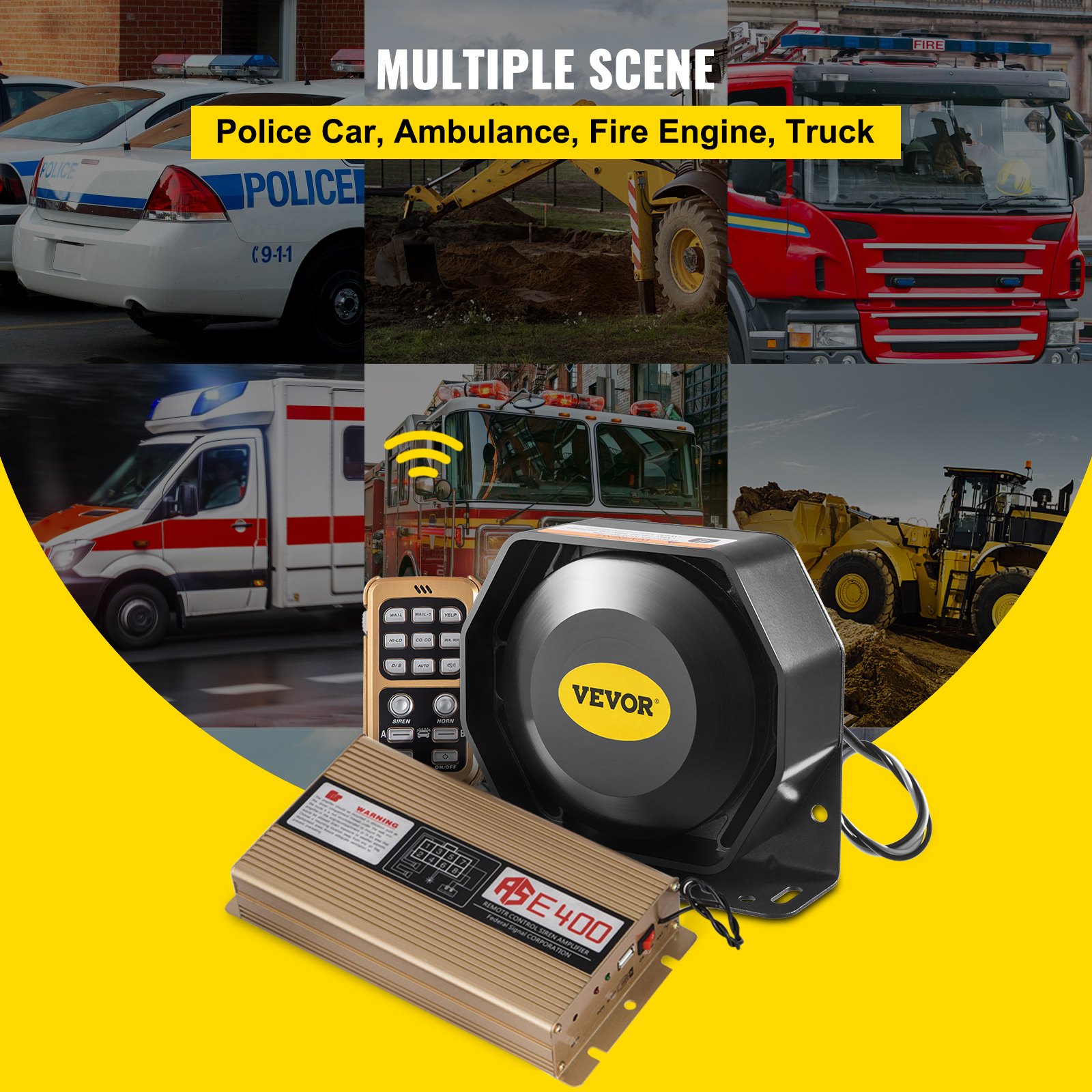 400W 8 Sound Loud Car Warning Alarm Police Fire Horn PA Speaker MIC ...