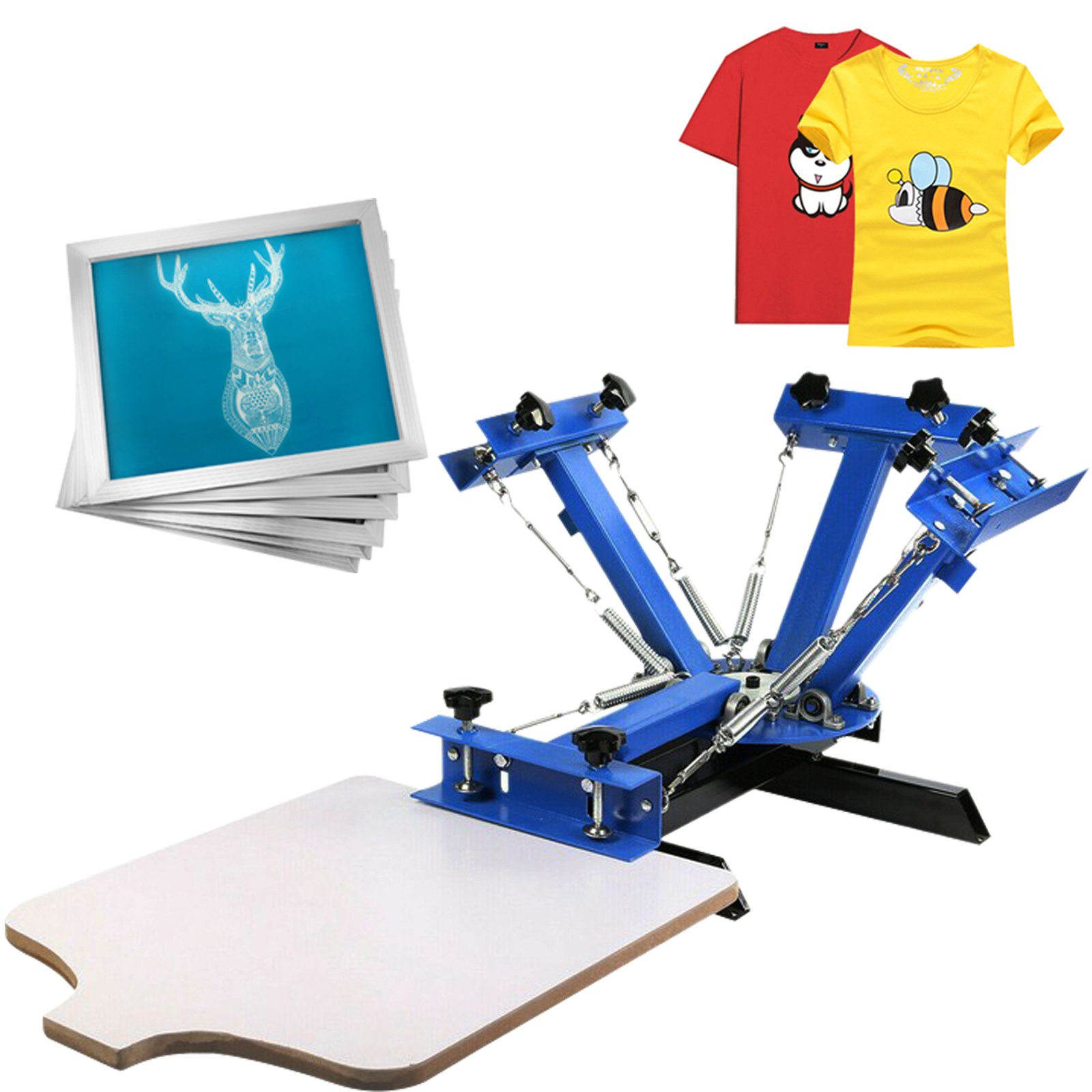 4 Color Screen Printing Machine + 6pcs Frame 12"x16" Aluminum Silk 110 ...