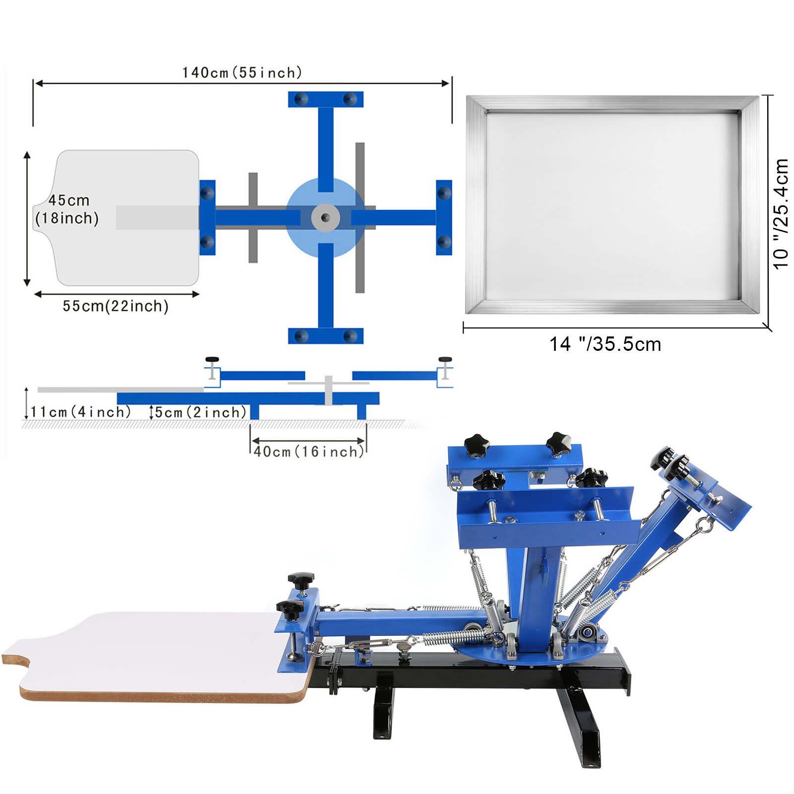 4 Color Screen Printing Machine + 6pcs Frame 12"x16" Aluminum Silk 110 ...
